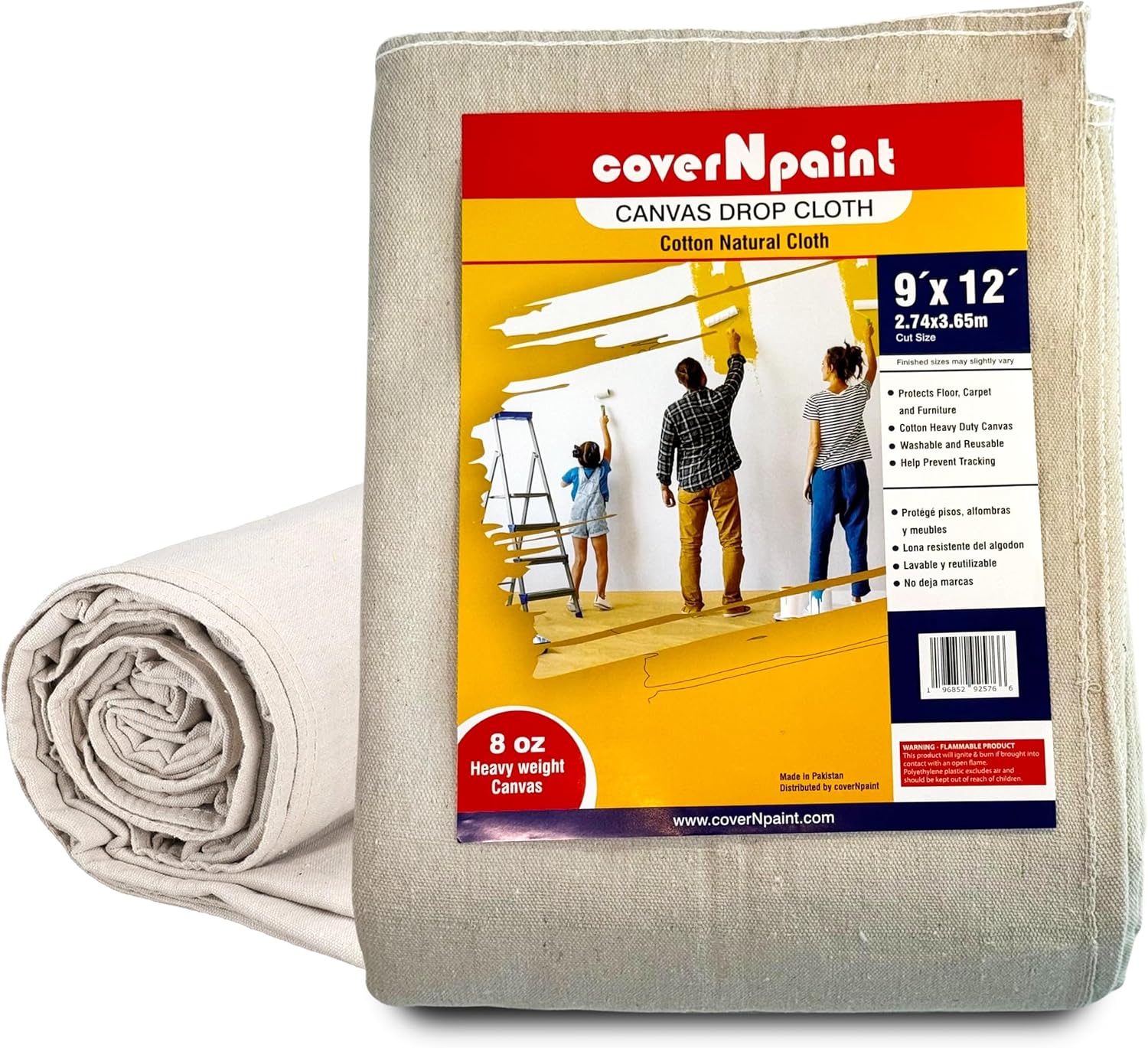 Canvas Drop Cloth for Painting by coverNpaint (9ft x 12ft) 2.74m x 3 ...