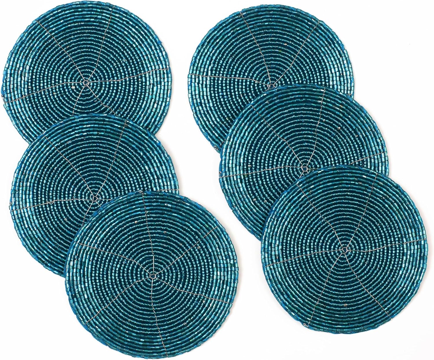 Amazon.com: Handmade Beaded Coasters Set of 6, Teal Blue Circular ...