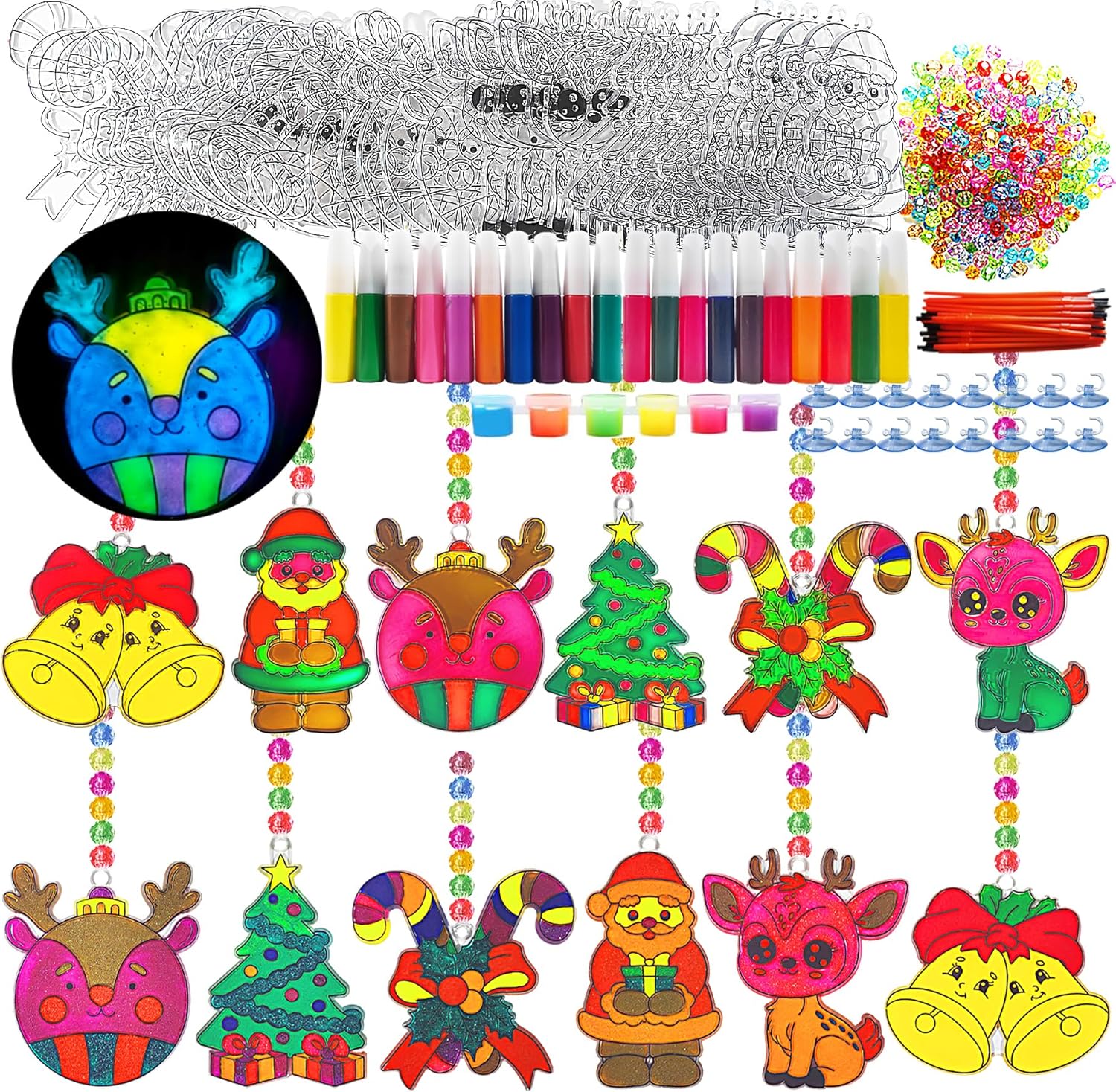 Amazon.com: Ayhuhra 30 Sets Christmas Suncatcher Crafts DIY Glow in The ...