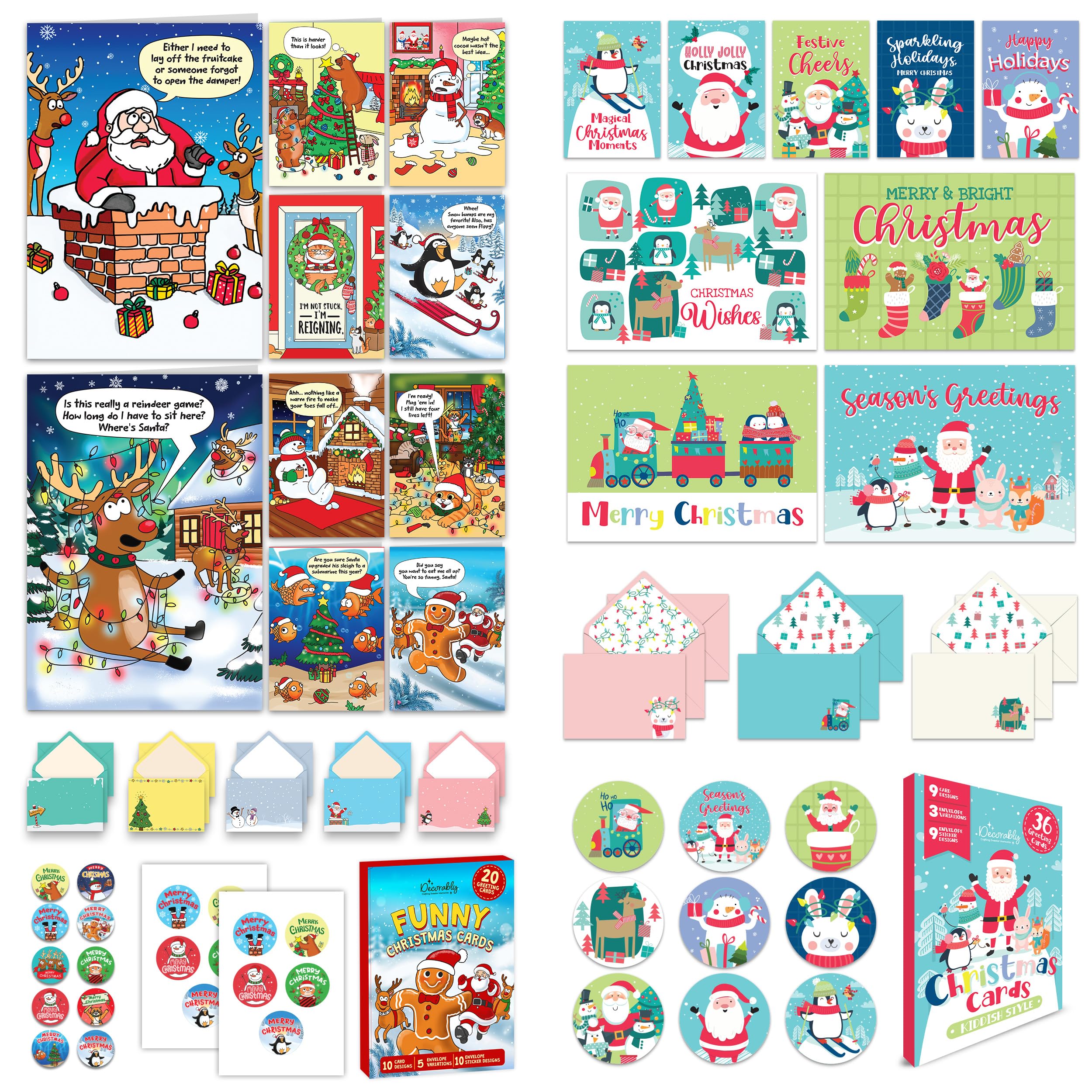 Amazon.com : Decorably Christmas Cards with Envelopes and Stickers ...