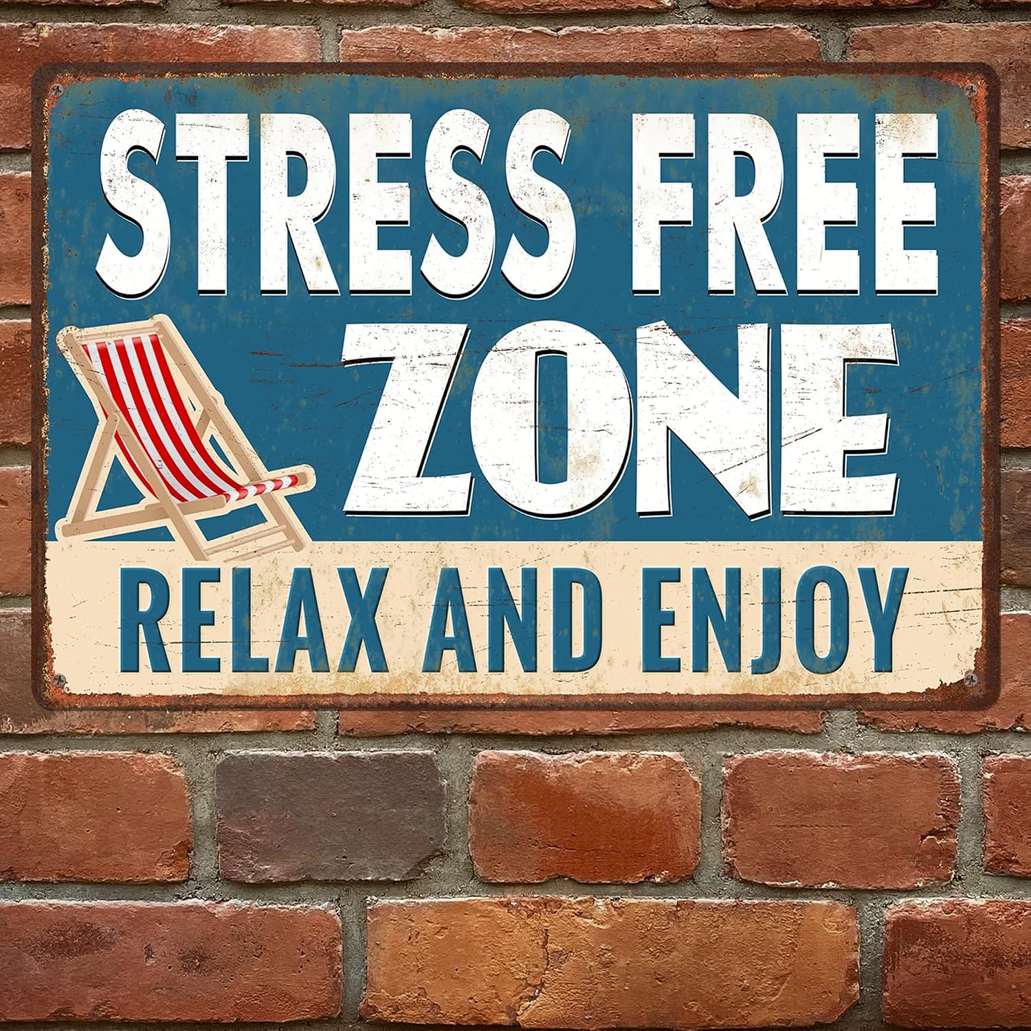 Amazon.com: Rustic metal sign for patio decor, stress free zone Funny ...