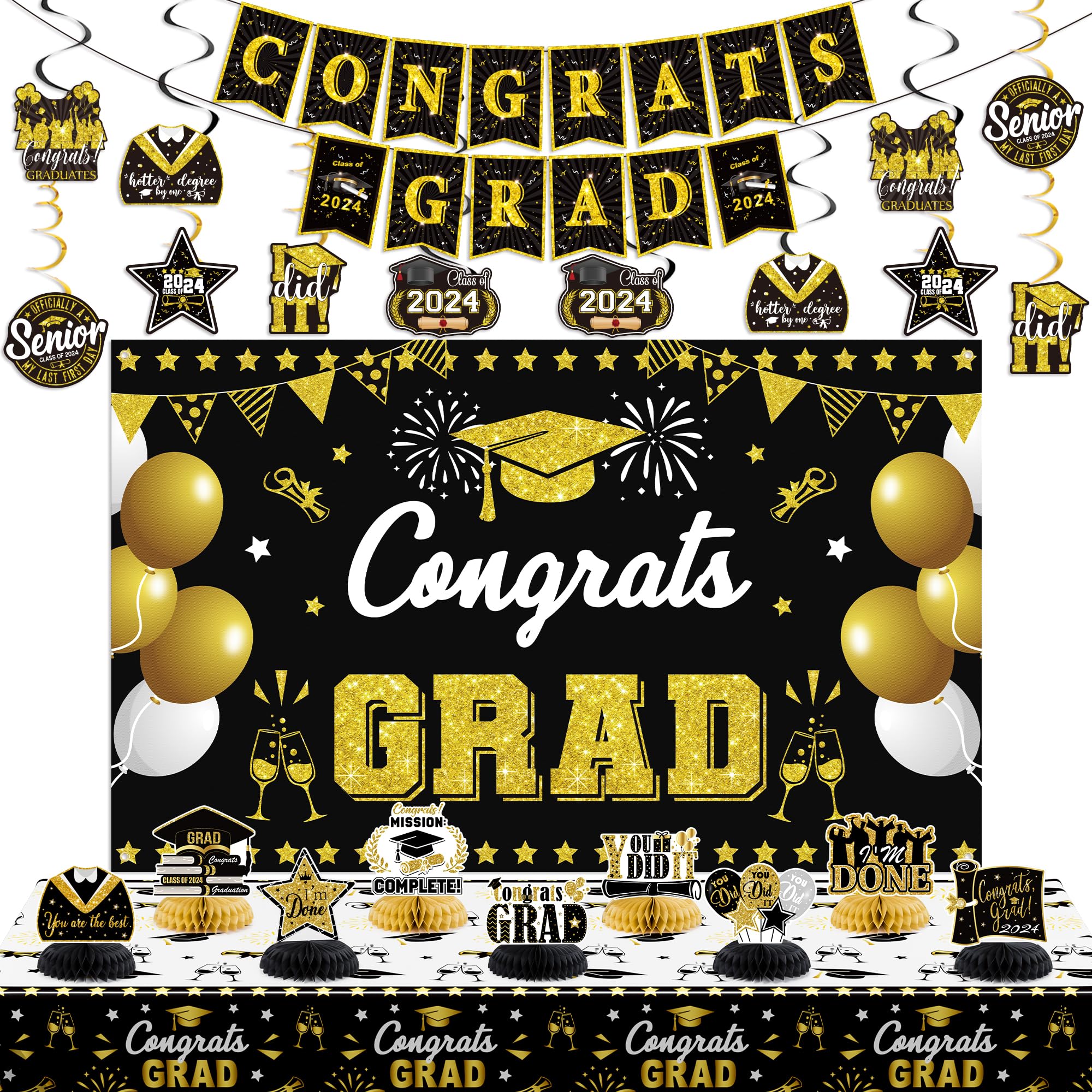 Snapklik.com : Graduation Decorations Class Of 2024, Black Gold ...