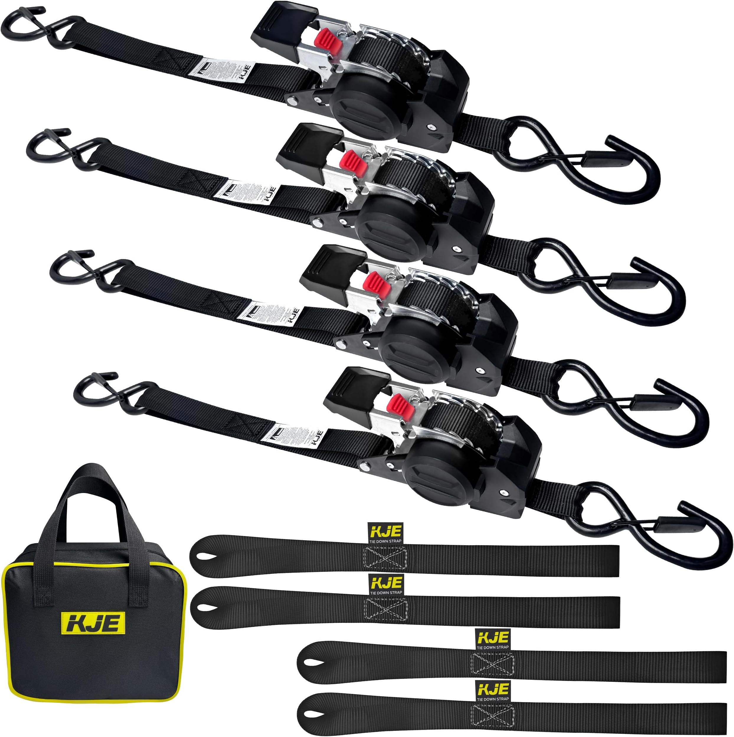 Amazon.com: KJE Retractable Ratchet Straps, (4) 1" x 10' Tie Down Strap ...