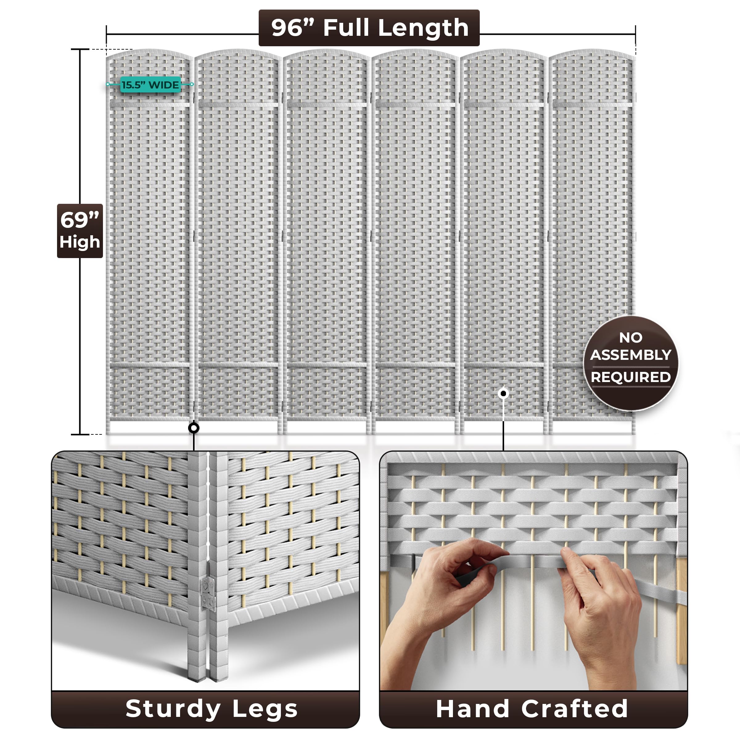 Snapklik.com : 6 Panel Room Divider 6 Ft. Tall - Privacy Screen, Extra ...