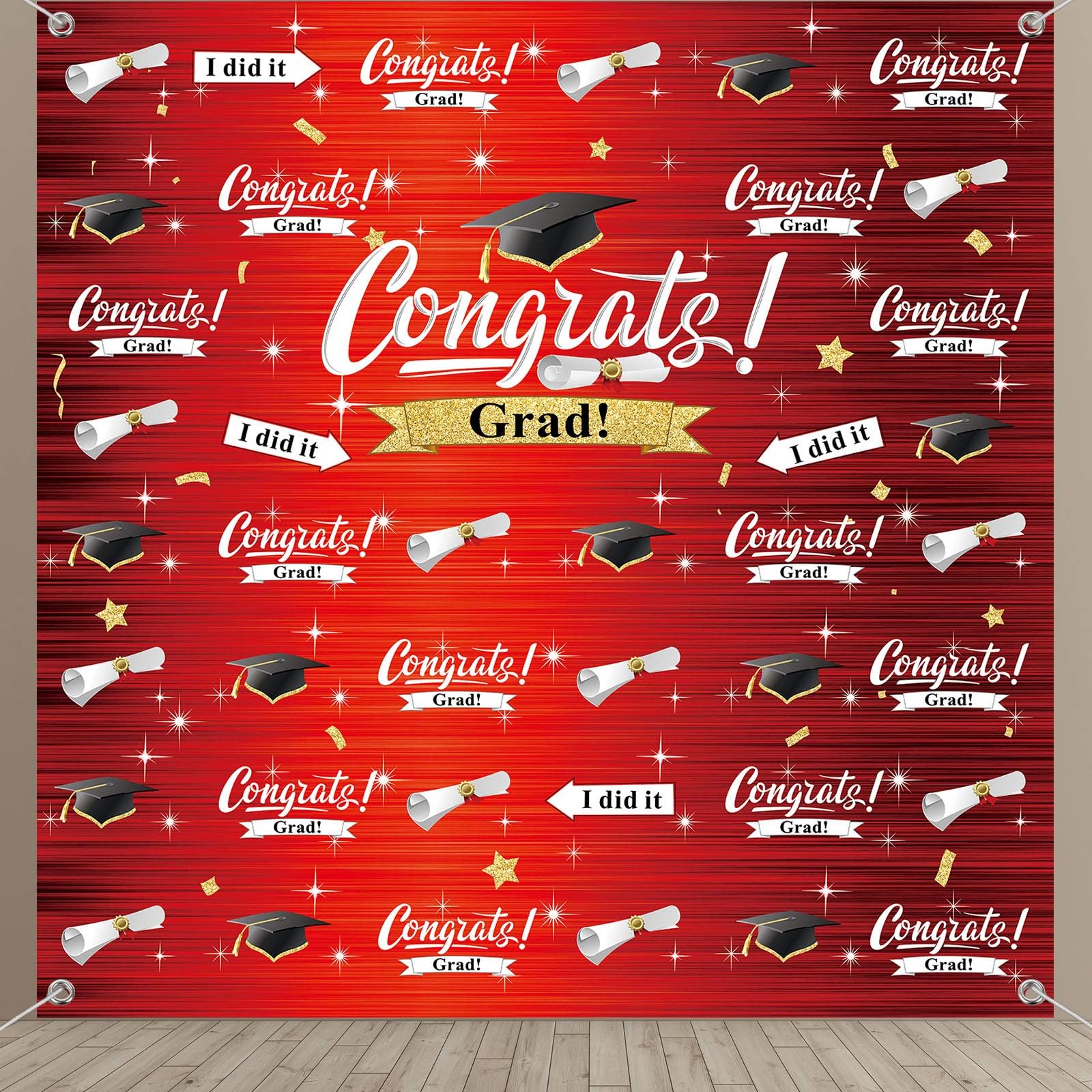 Amazon.com : Msocio 7x5ft Polyester Red Congrats Graduation Backdrop ...