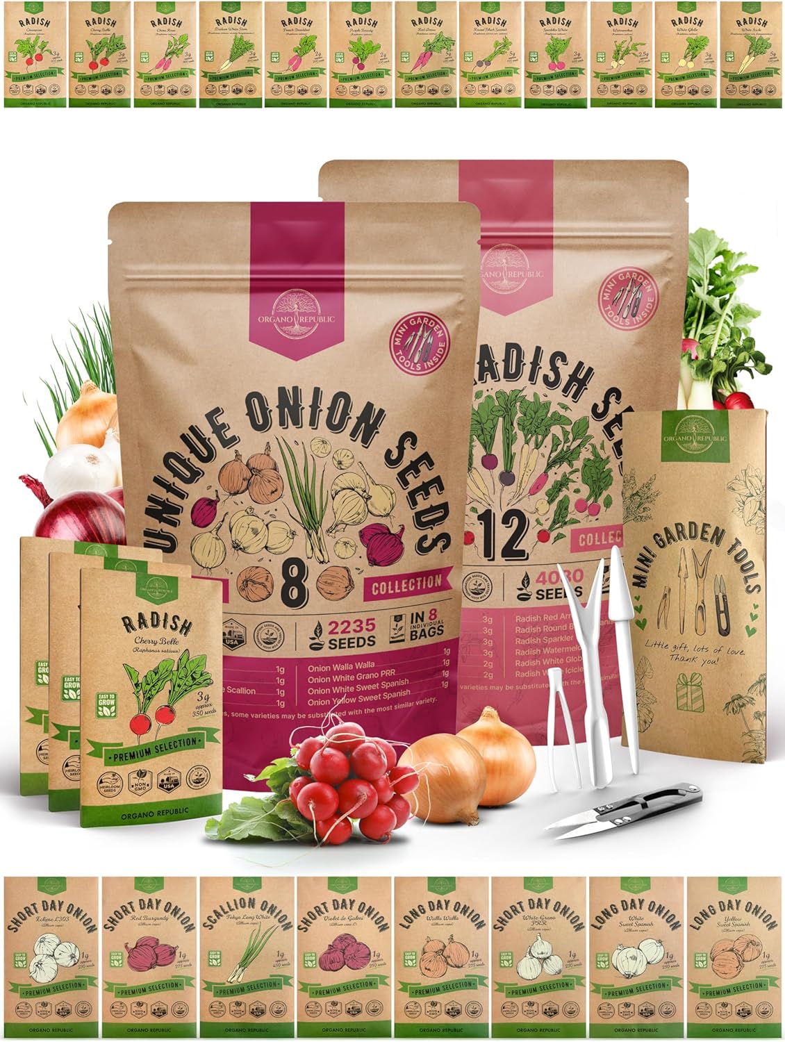 Amazon.com : 8 Onion & 12 Radish Seeds Variety Pack Bundle, 4600+ Non ...