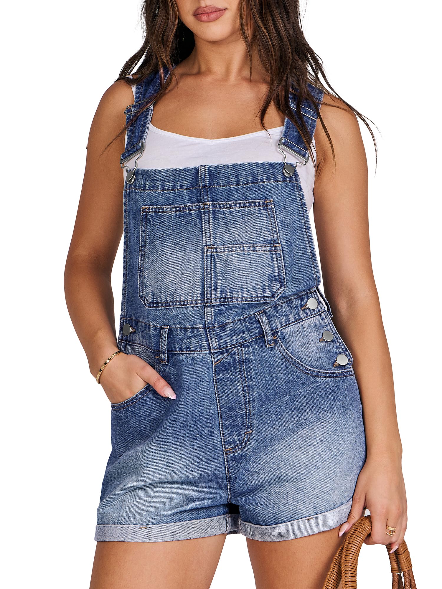 ANRABESS Women's Denim Shortalls Loose Fit Sleeveless Adjustable Straps ...