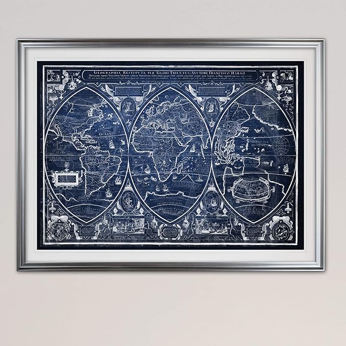 Renditions Gallery Vintage World Map III Blue Line Drawings Wall Art ...