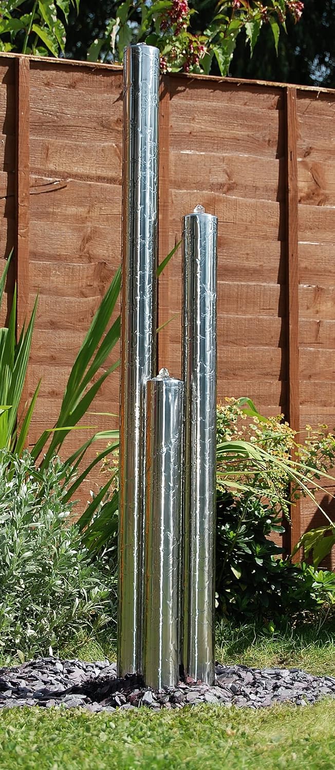 Primrose 167cm Stainless Steel 3 Tube Indoor & Outdoor Water Feature ...