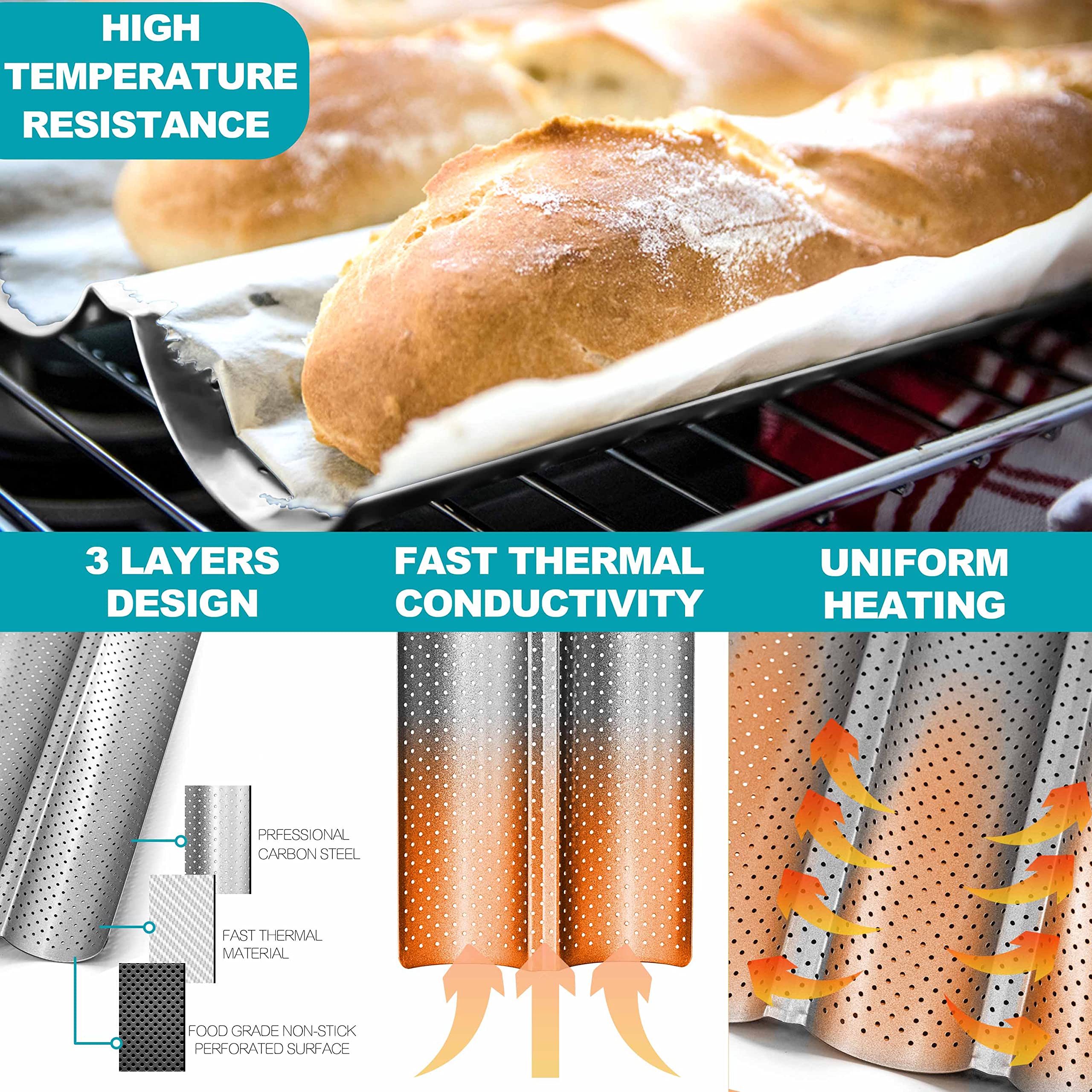 Snapklik.com : Anaeat Nonstick Perforated French Bread Baking Pan