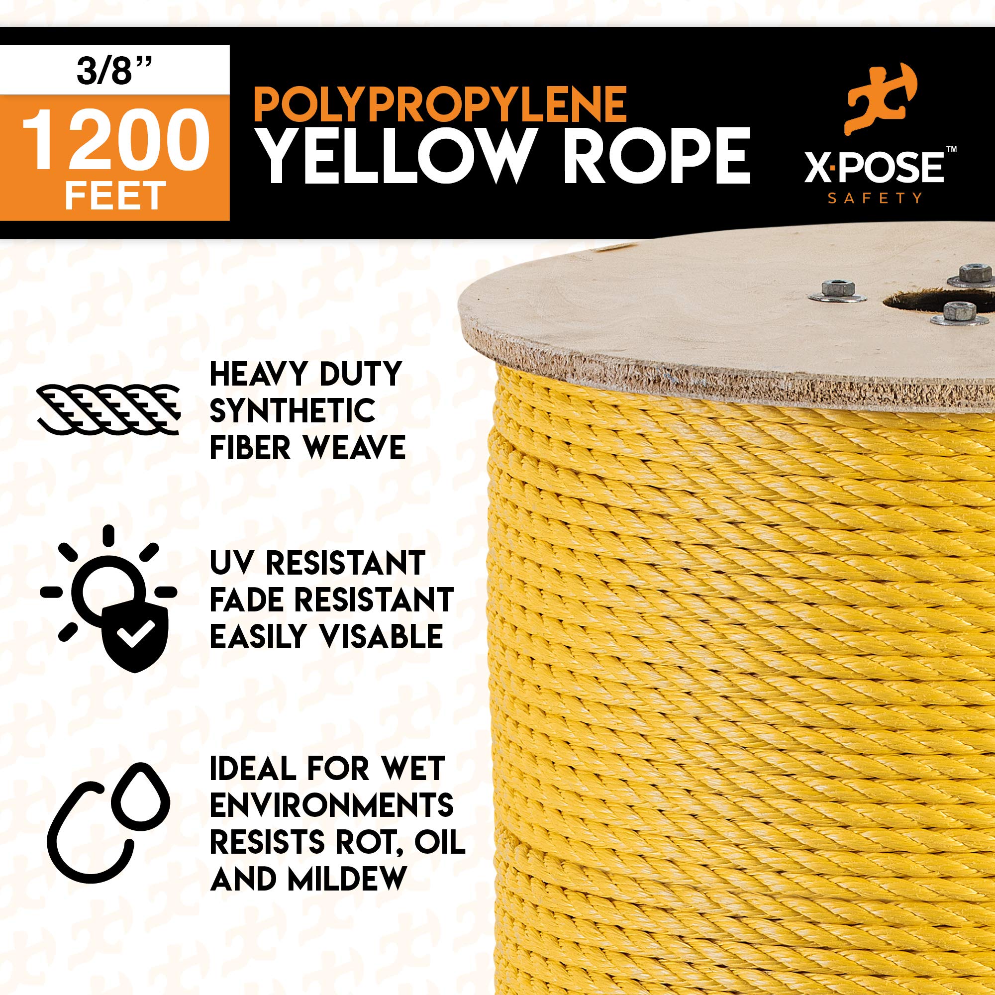 Snapklik.com : Yellow Twisted Polypropylene Rope, 3/8" Thickness X 1200 ...