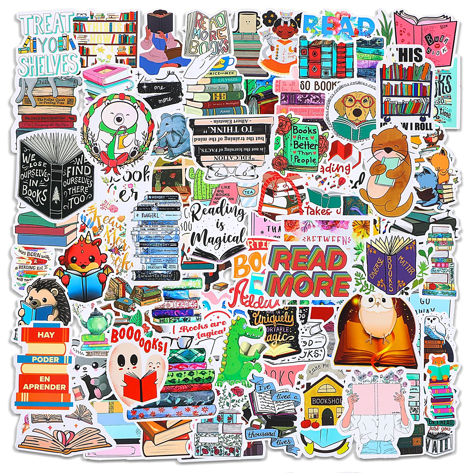 100 Pcs Book Stickers Waterproof Book Lover Stickers Reusable Stickers ...