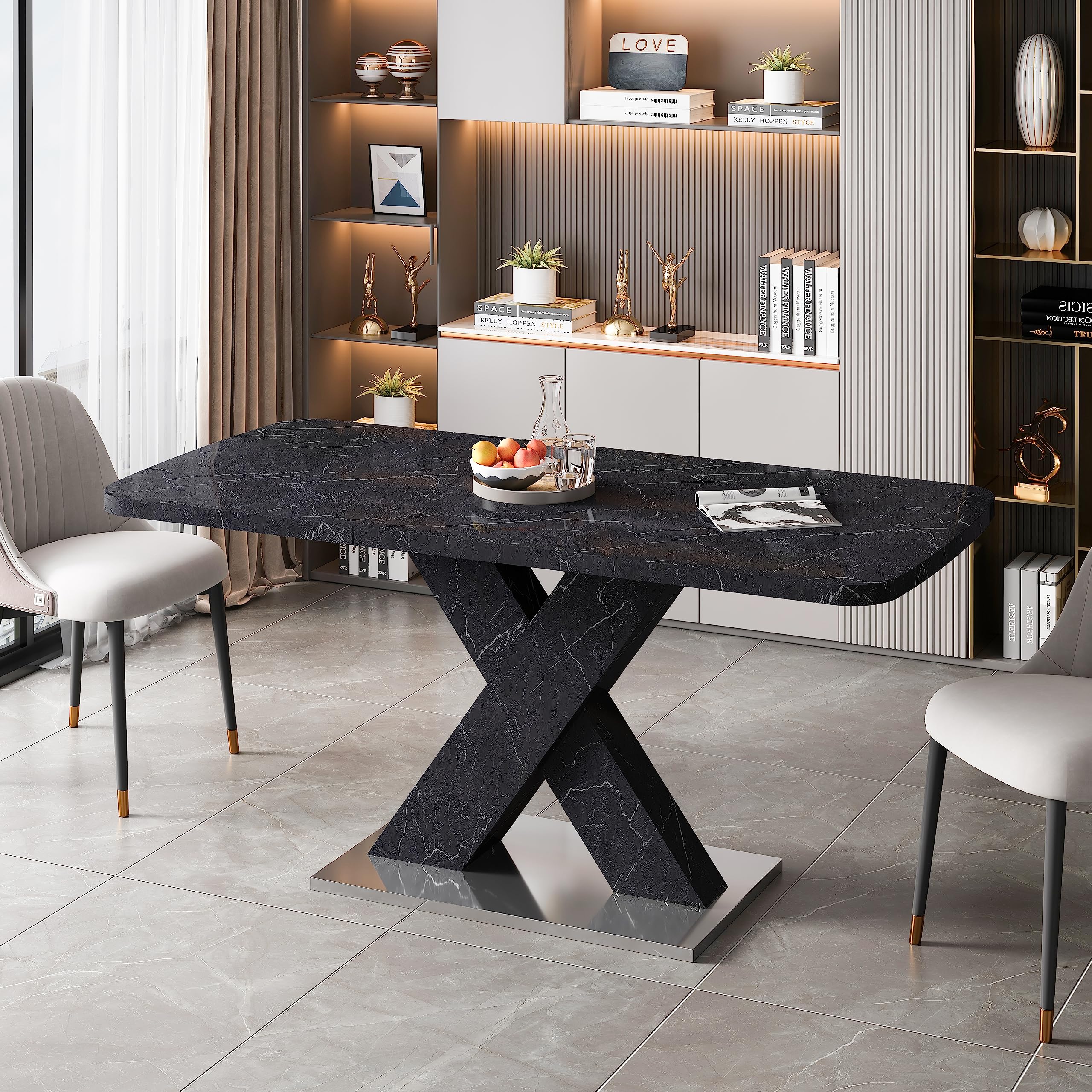 Amazon.com - Lasadelgar Modern Dining Table, 47-63 Inch Rectangular ...