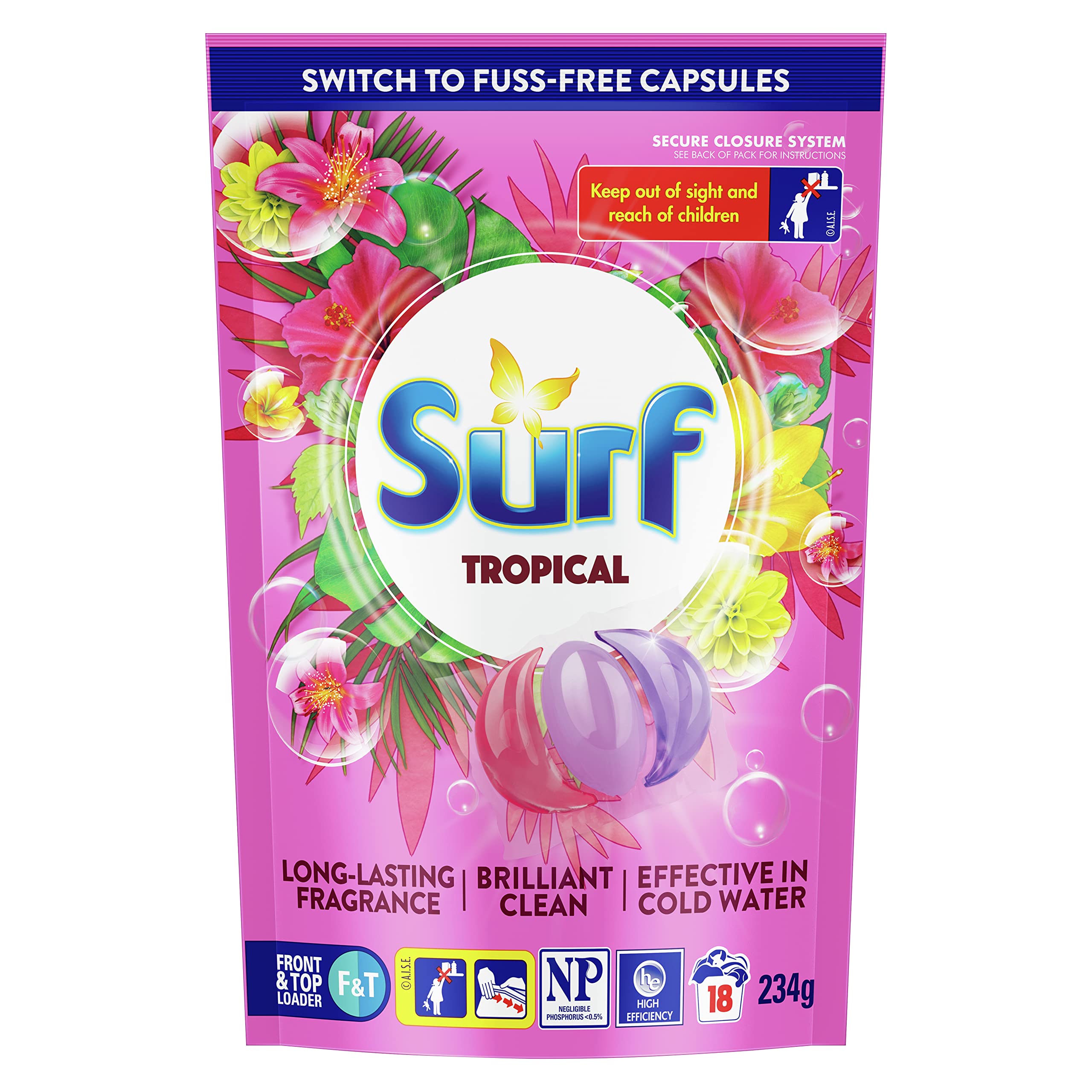 Surf Tropical Floral Scented Laundry Capsules 13g (3 Pack x 18s ...
