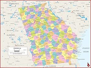 Amazon.com : 60 x 45 Giant Georgia State Wall Map Poster with Counties ...