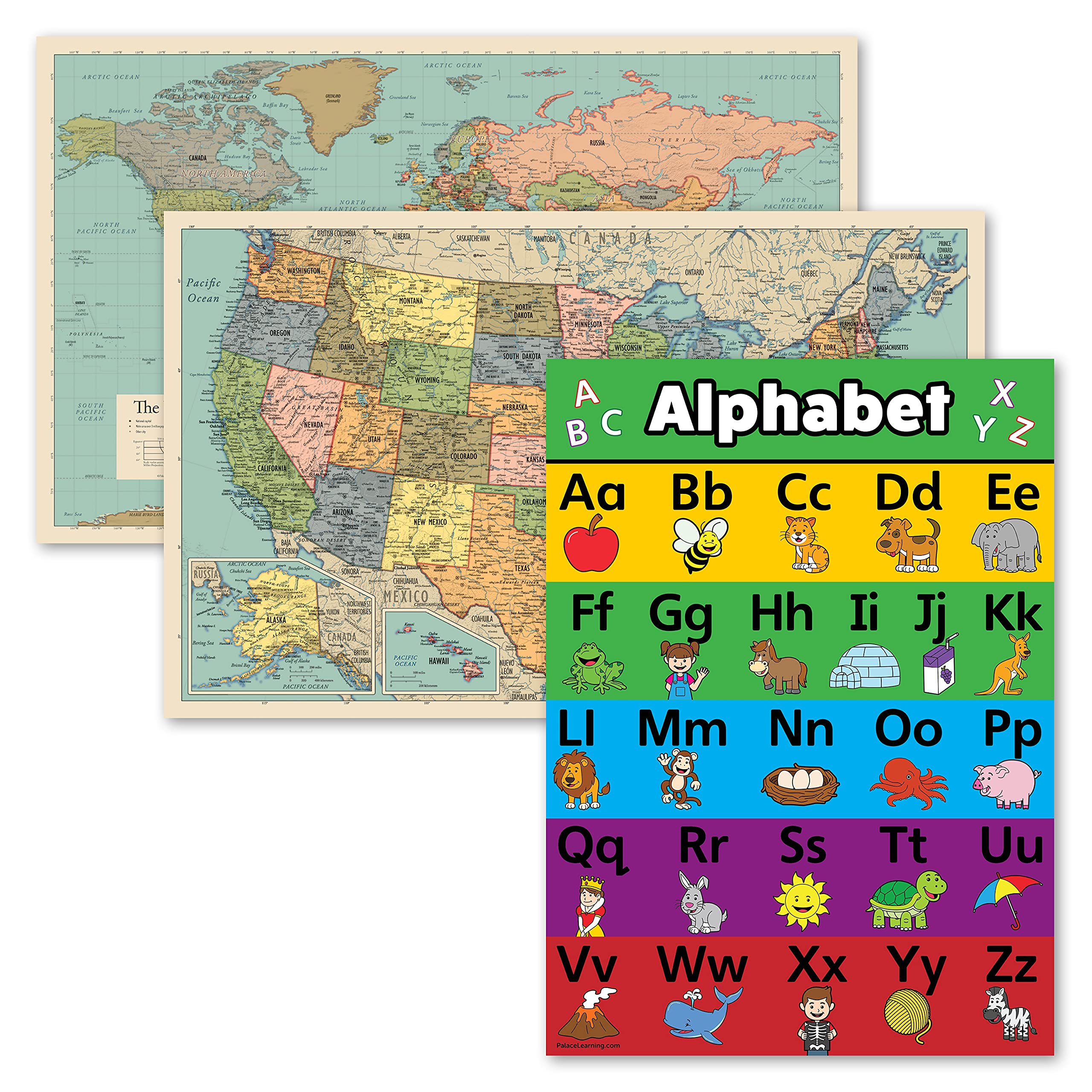 3 Pack World And Usa Map Chart Tan Color Abc | Desertcart Japan