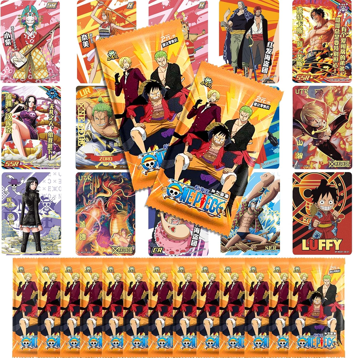 Amazon.com: Cards One Anime Piece,15 Booster Packs 75 Cards Total,TCG ...