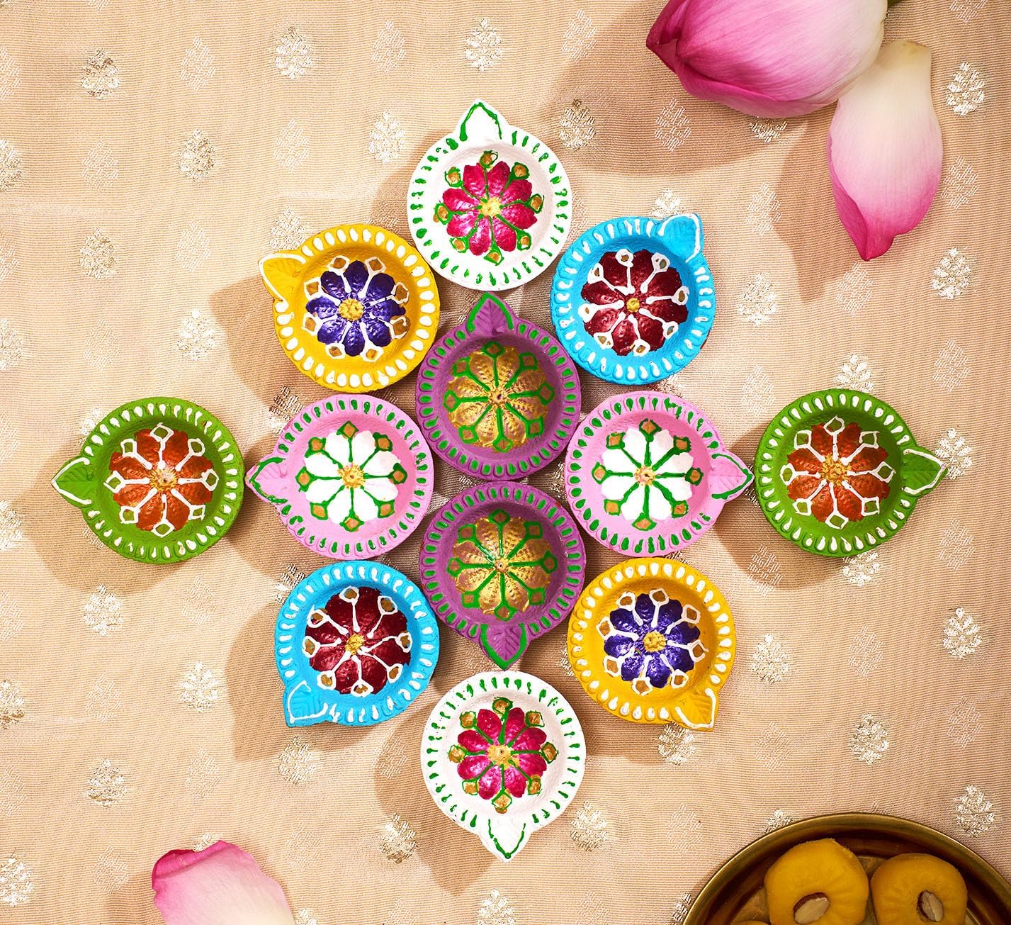 Amazon.com: TIED RIBBONS 12 pcs Handmade Clay Diya for Diwali ...
