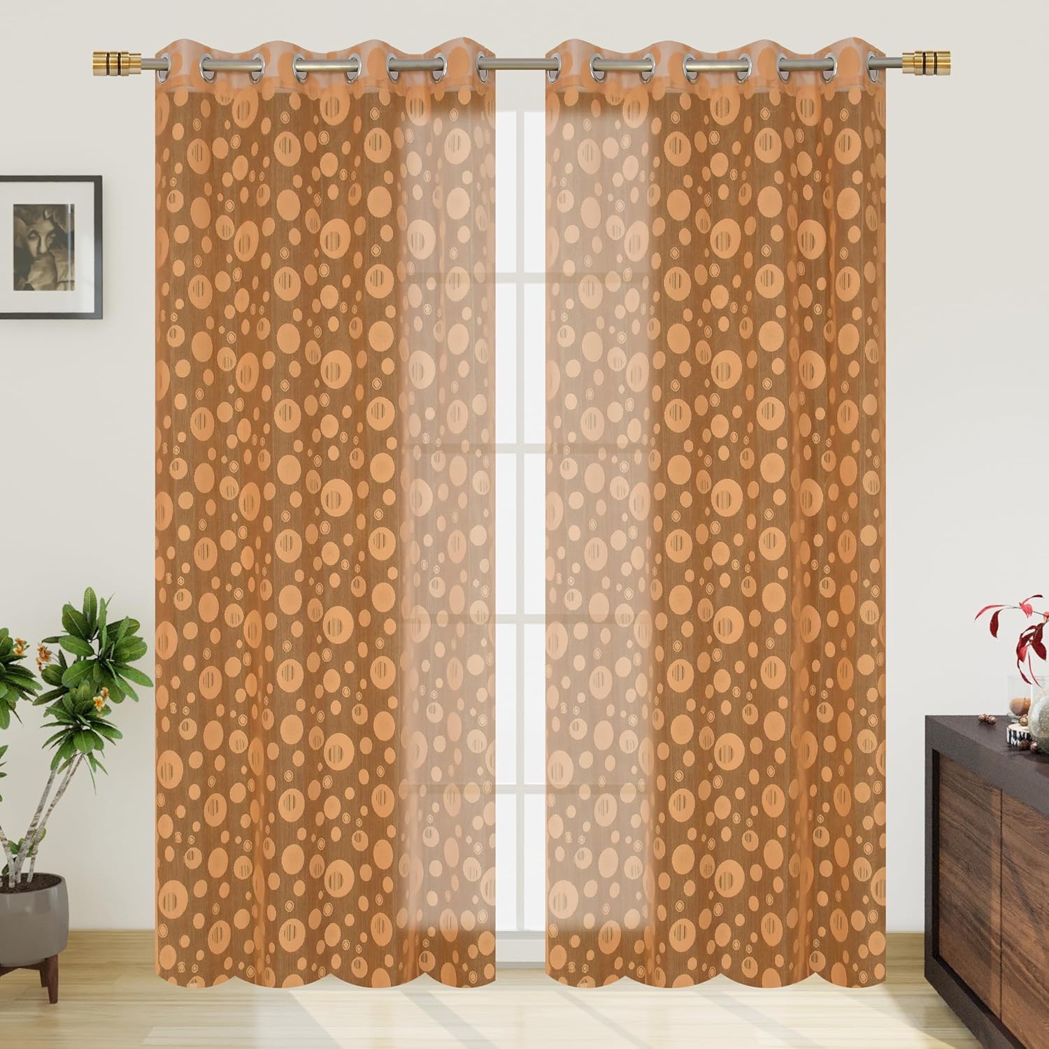 FRESH FROM LOOM Printed Sheer Curtains 10 Feet Long For Door & Window ...