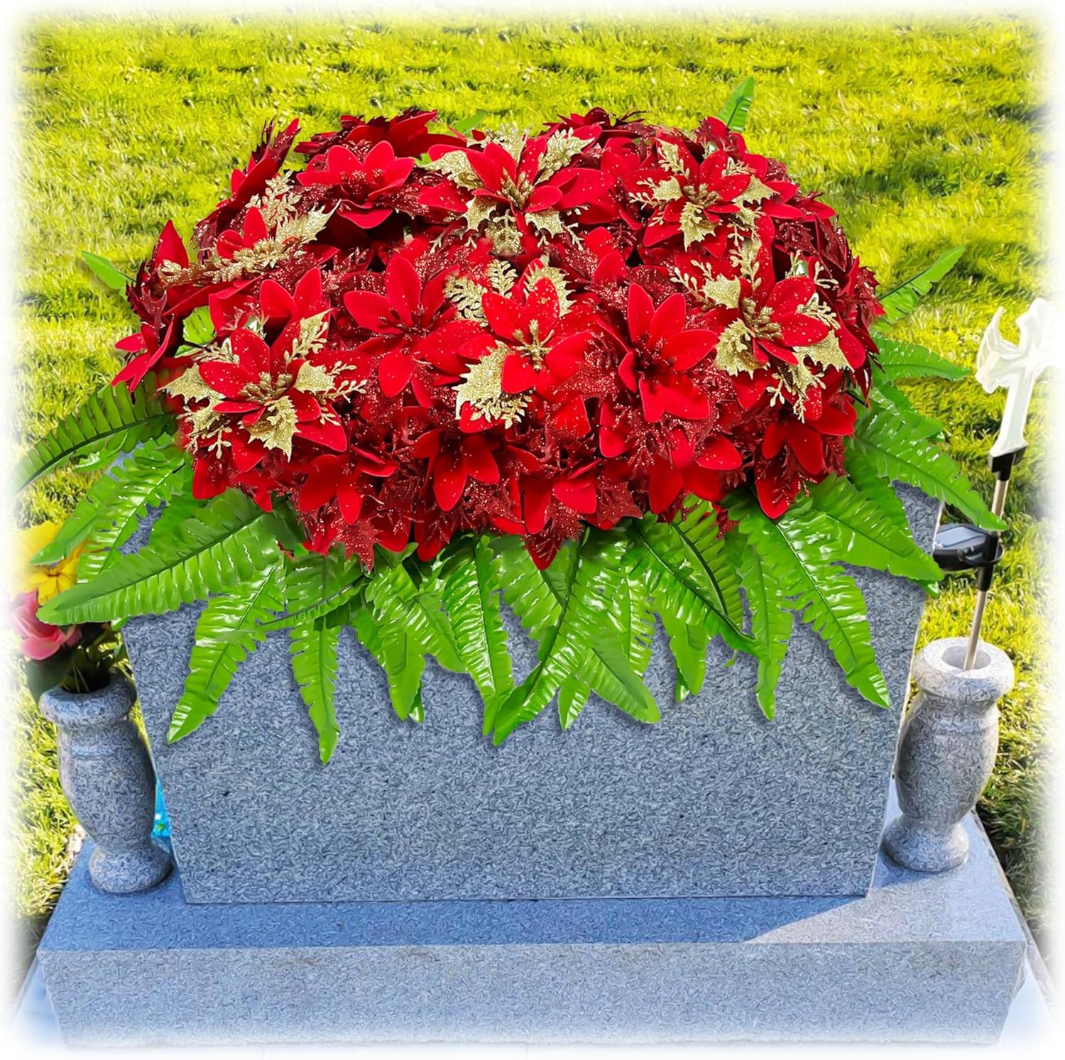 Amazon.com: FLOWERIA Christmas Flowers for Cemetery - Headstone Flower ...