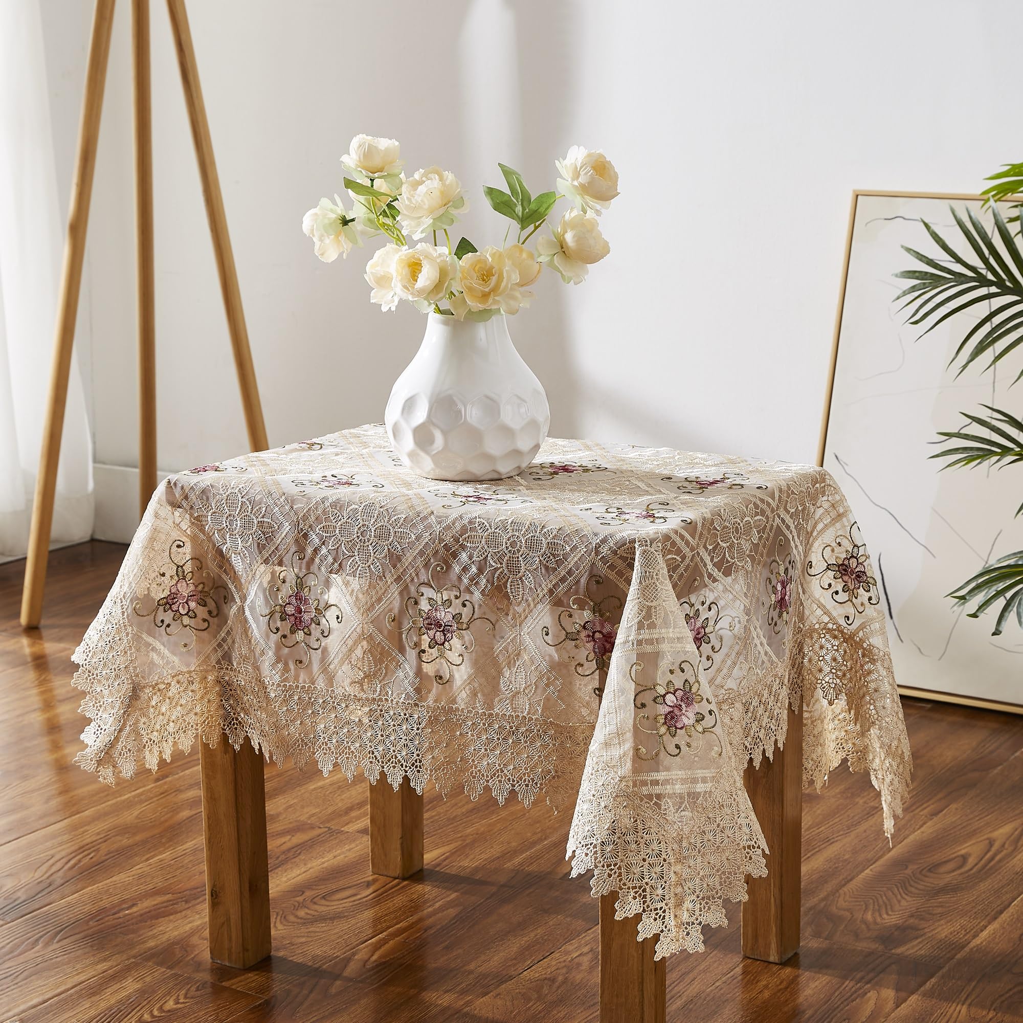 Amazon.com: LinenZone Gold Farmhouse Tablecloth with Colorful Flower ...