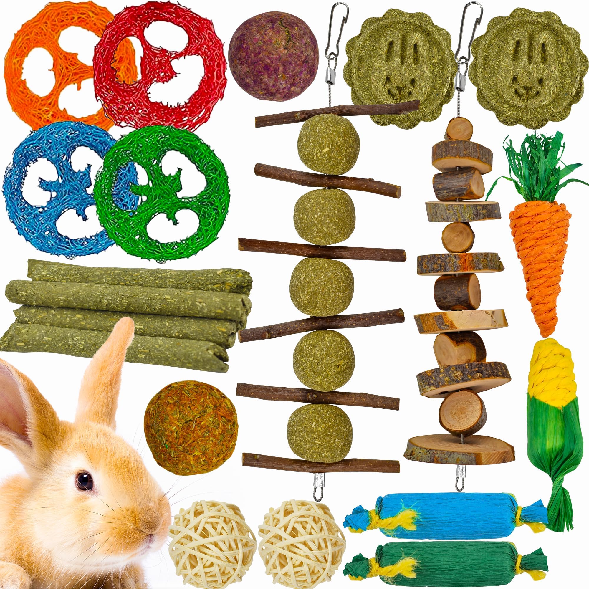 Ousiya 21-Pack Rabbit Toys Set, Natural Rabbit Chew Toys Boredom ...