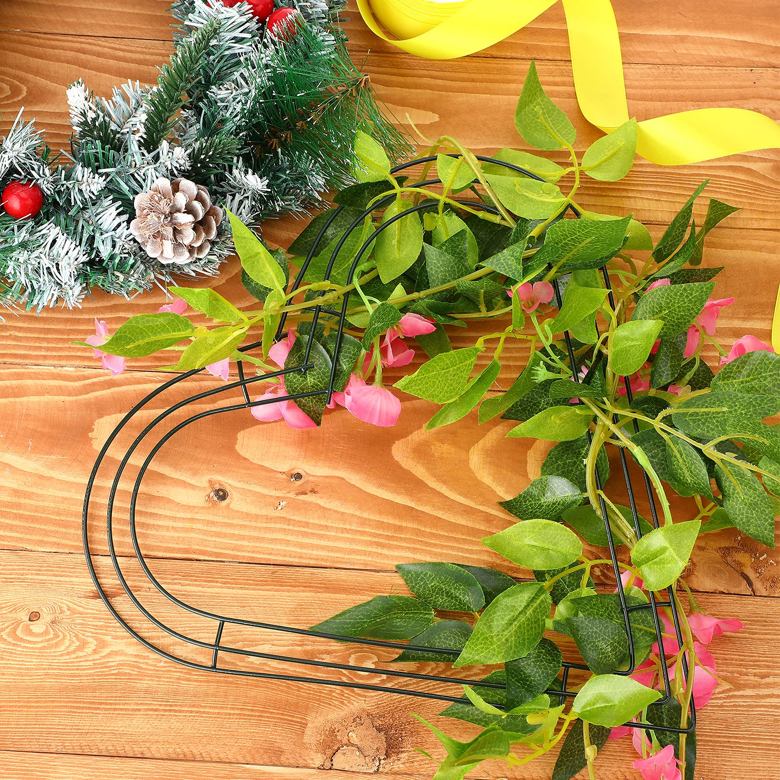 9 Pieces Heart Wire Wreath Metal Dark Green Flower Garland Frame DIY ...