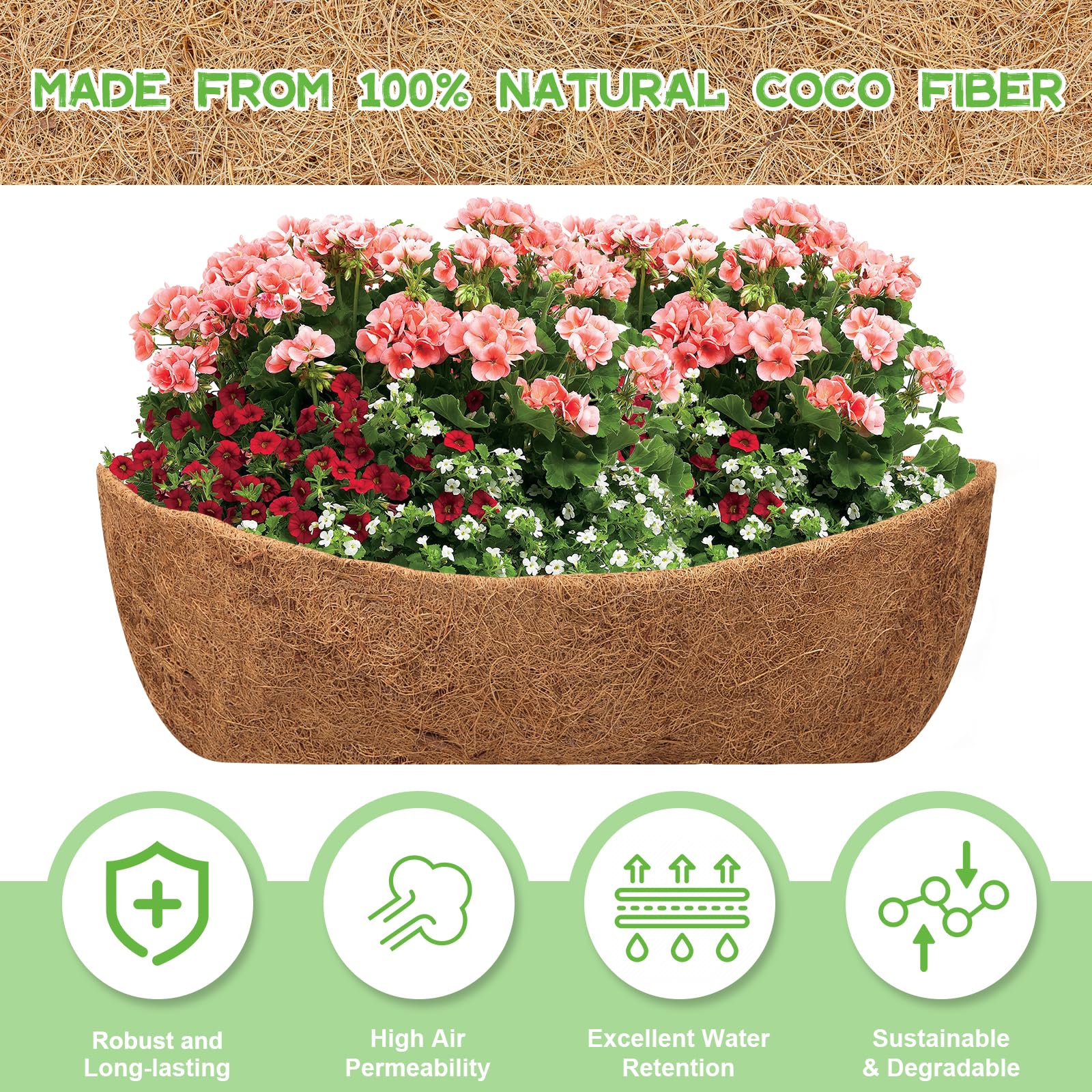 Snapklik.com : 4 Pack 30 Inch Trough Coco Coir Liners For Planters, Pre ...