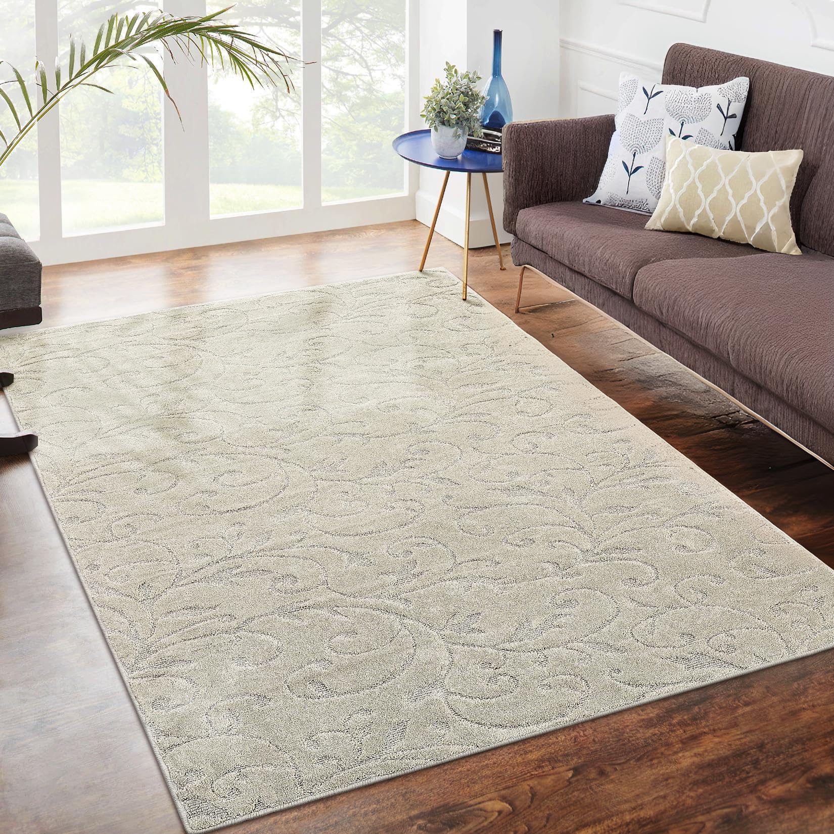 Zacoo Area Rugs 9x12 Living Room Beige Rug for Bedroom High-Low Pile ...