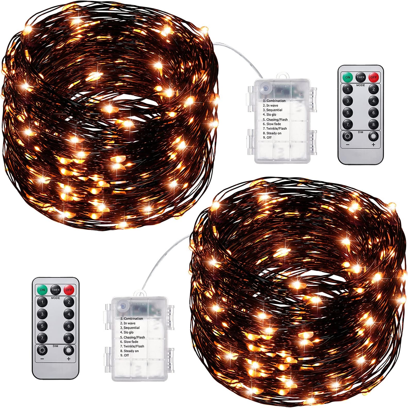 SWEET SHINE 50 Count Orange LED String Lights with Battery Powered, 19 ...