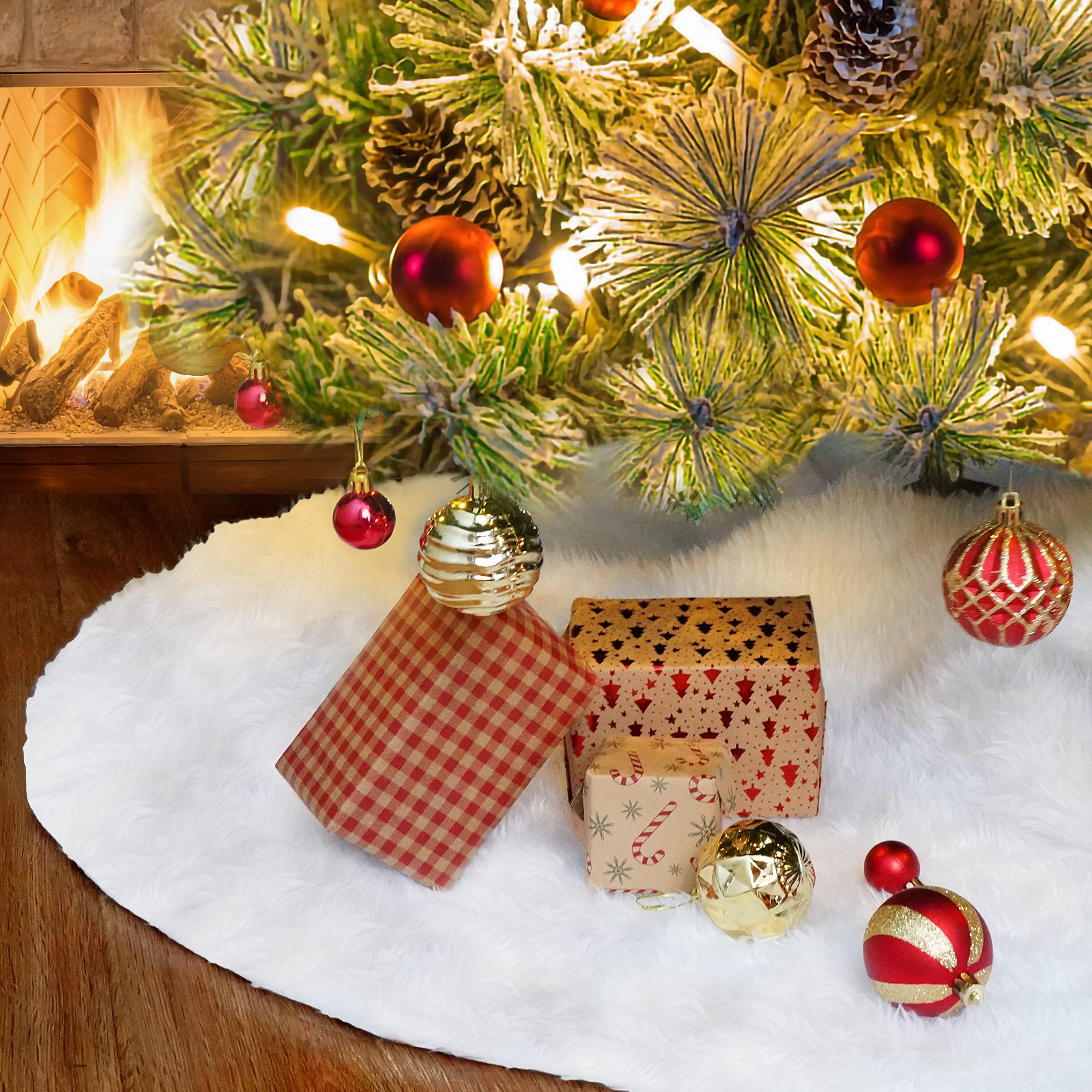 Amazon.com: Sattiyrch Faux Fur Christmas Tree Skirt 36",White Xmas ...