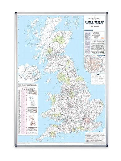 UK Postcode Wall Map - Large Laminated Wall Map With Aluminum Frame ...