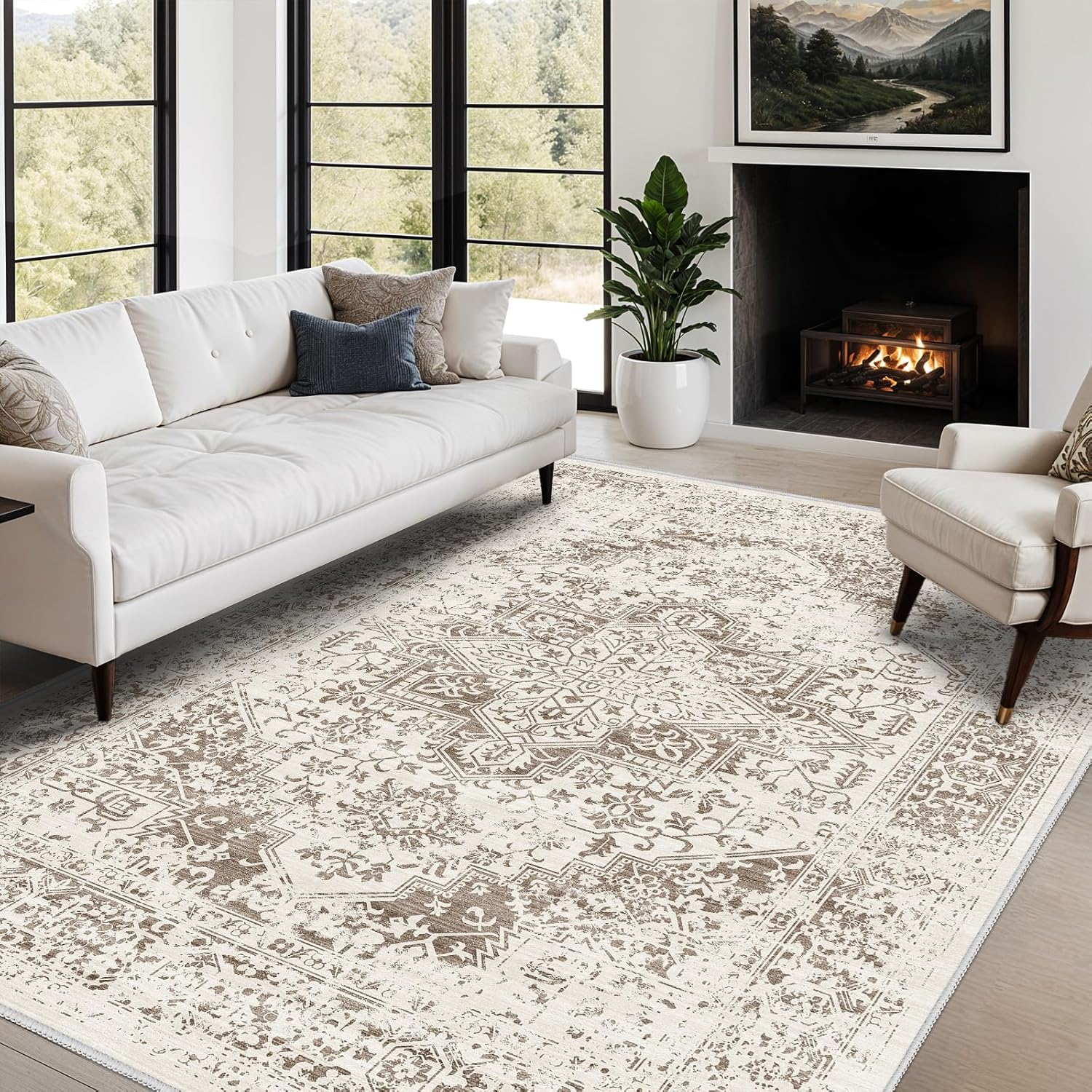 Distressed Washable 8x10 Area Rugs: Living Room Low Pile Rug - Bedroom ...
