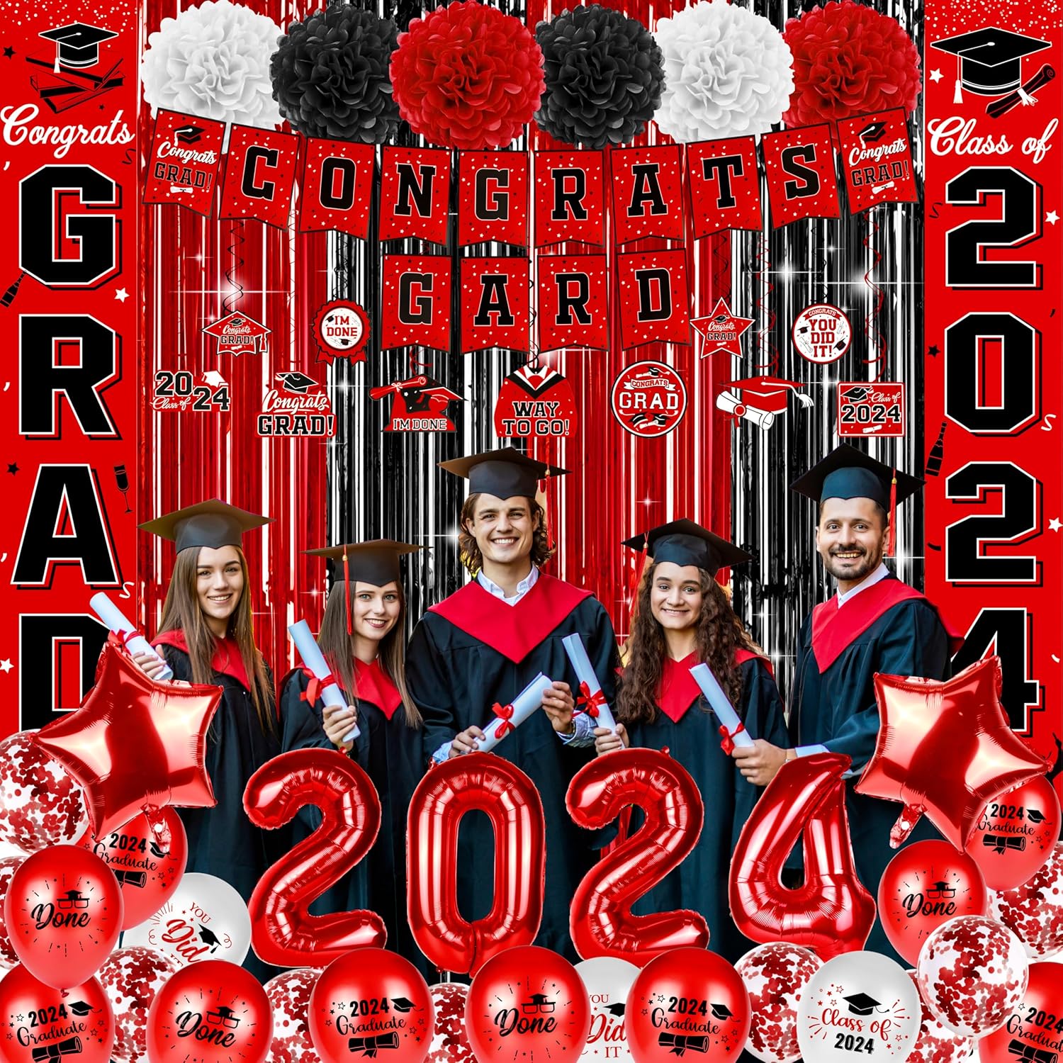 Amazon.com: Class of 2024 Graduation Party Decoration Supplies Include ...