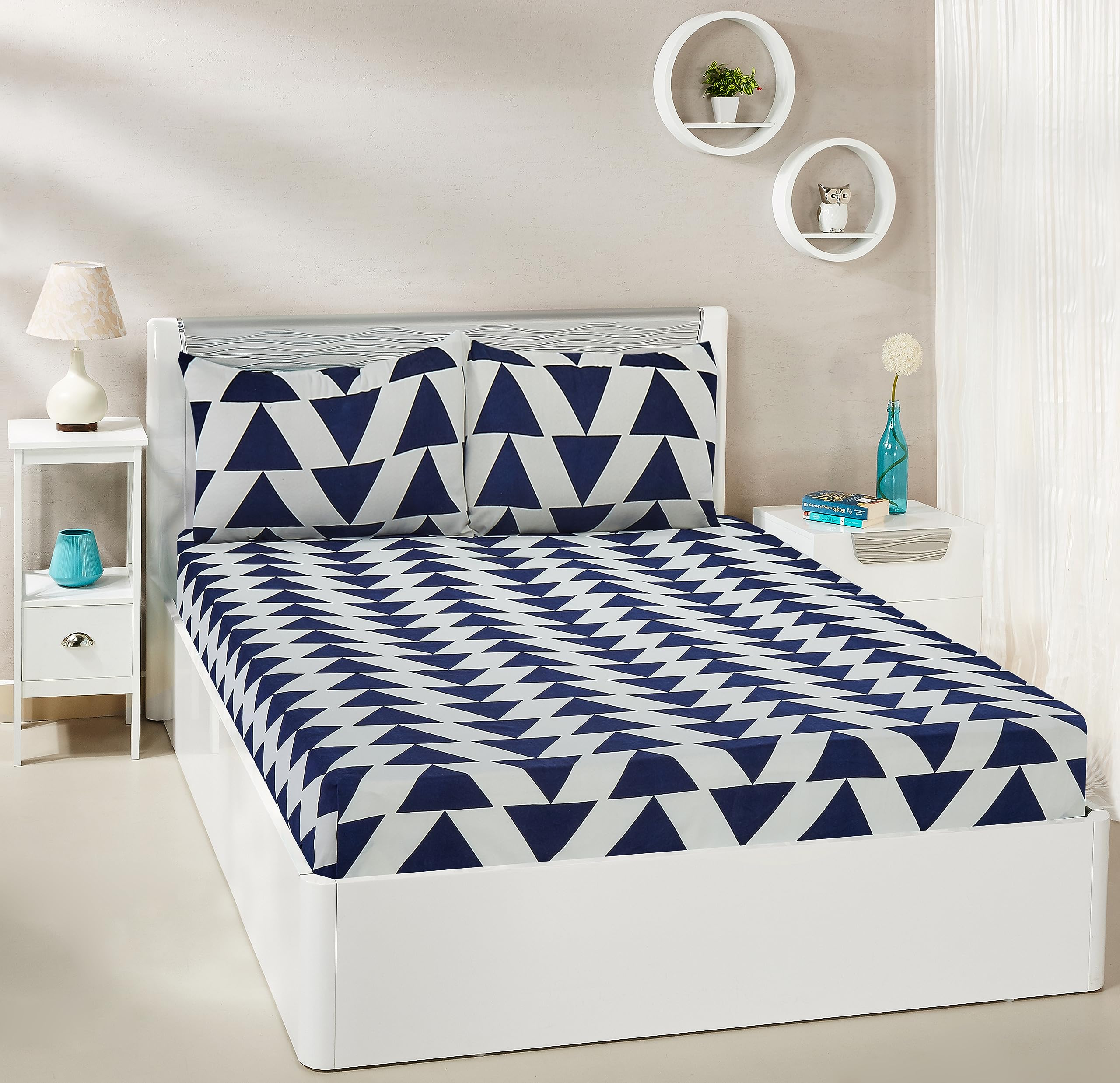 Buy Amazon Brand - Solimo Polyester Aqua Bliss Double Bedsheet with 2 ...