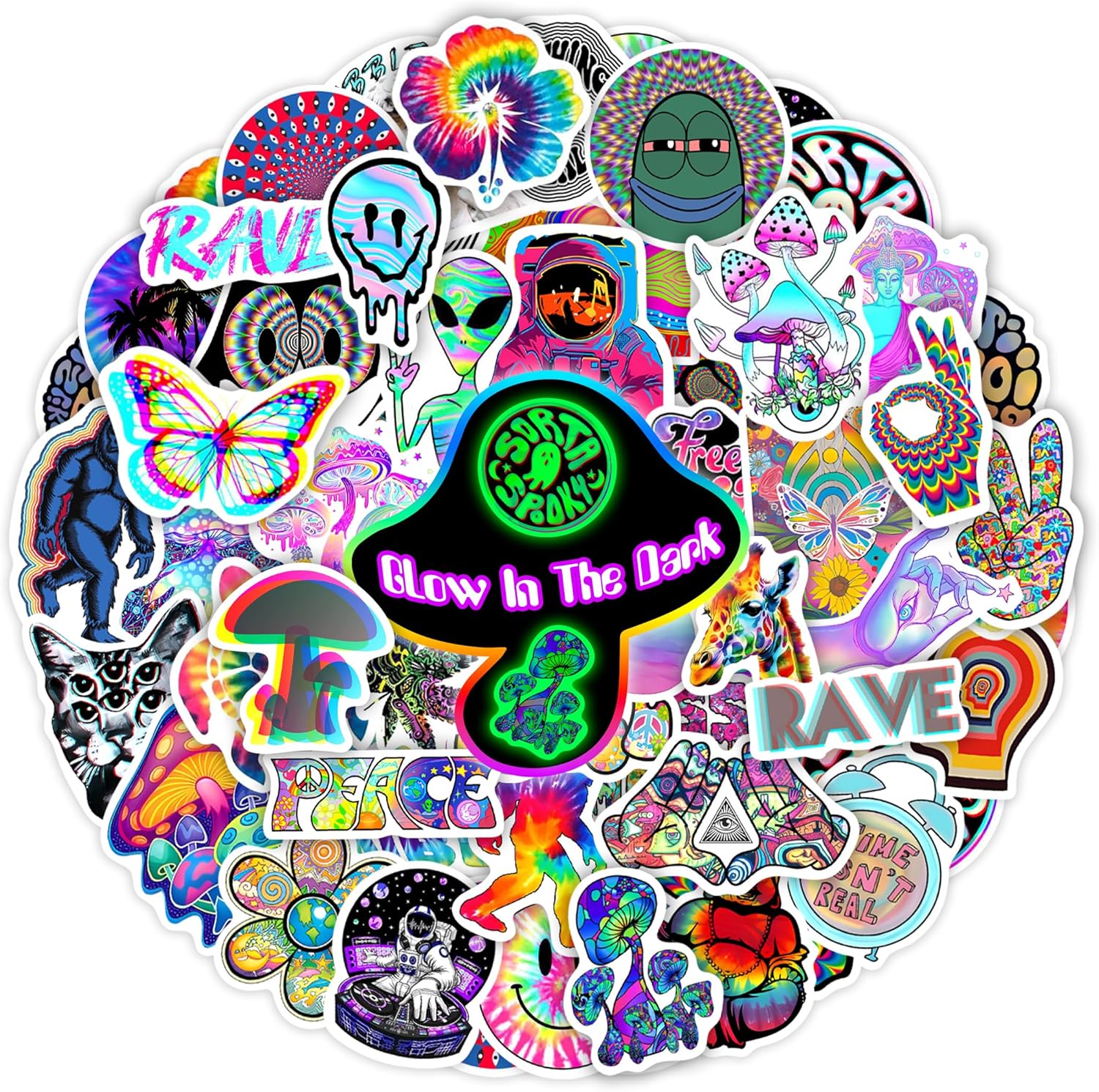 Amazon.com: Trippy Stickers for Water Bottles 50 Pcs Glow in The Dark ...