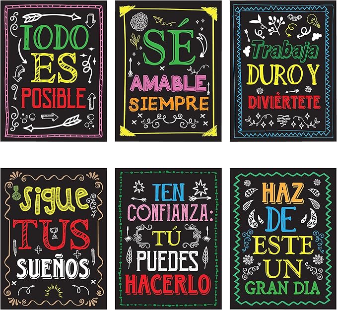 Amazon.com: Also 6 Spanish Classroom Decoration Posters - Educational ...