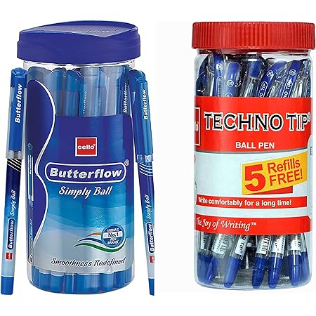 Cello Butterflow Simply Ball Pen & Cello Technotip Ball Pen Jar (Pack ...