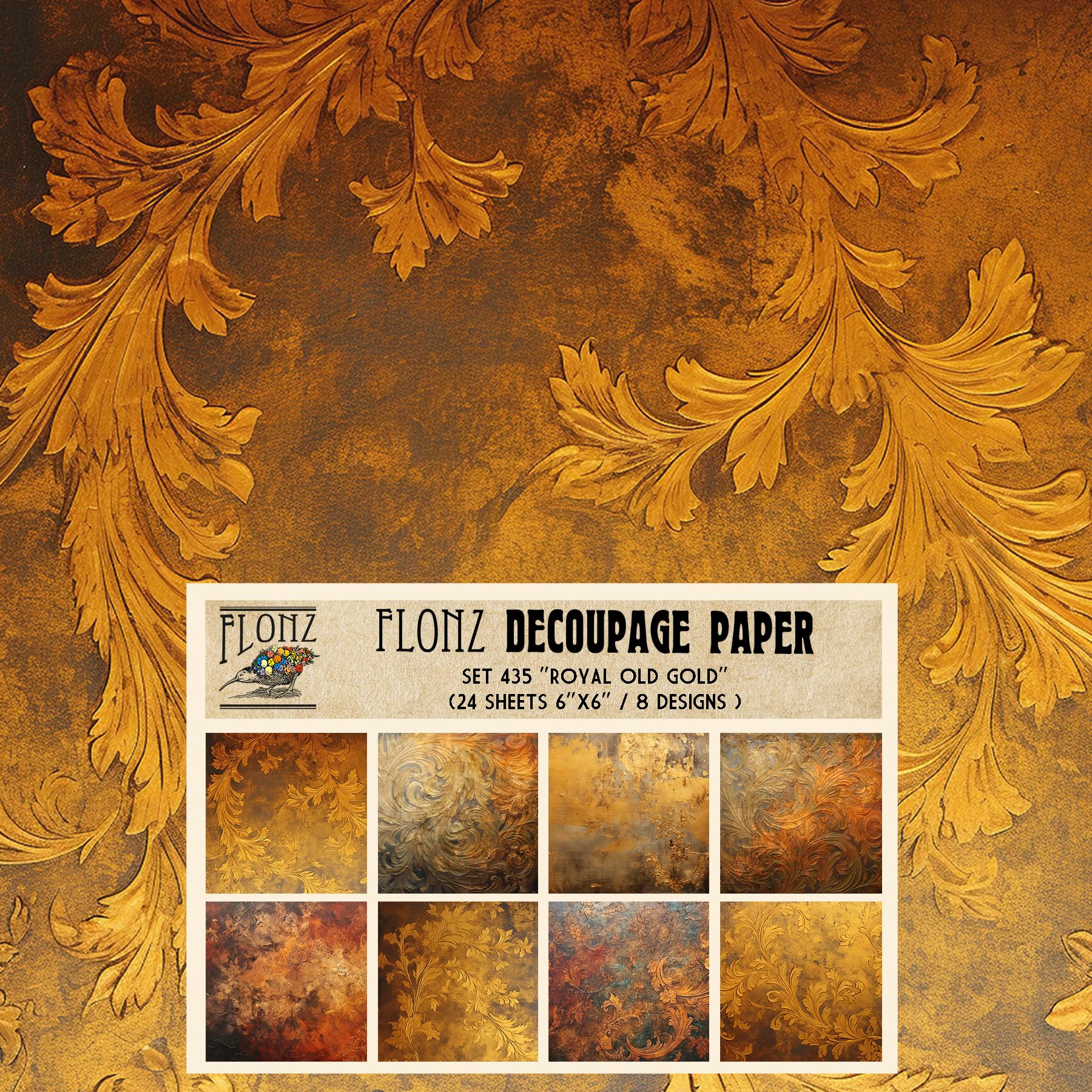 Amazon.com: Decoupage Paper Pack (24 Sheets 6"x6") Royal Old Gold ...