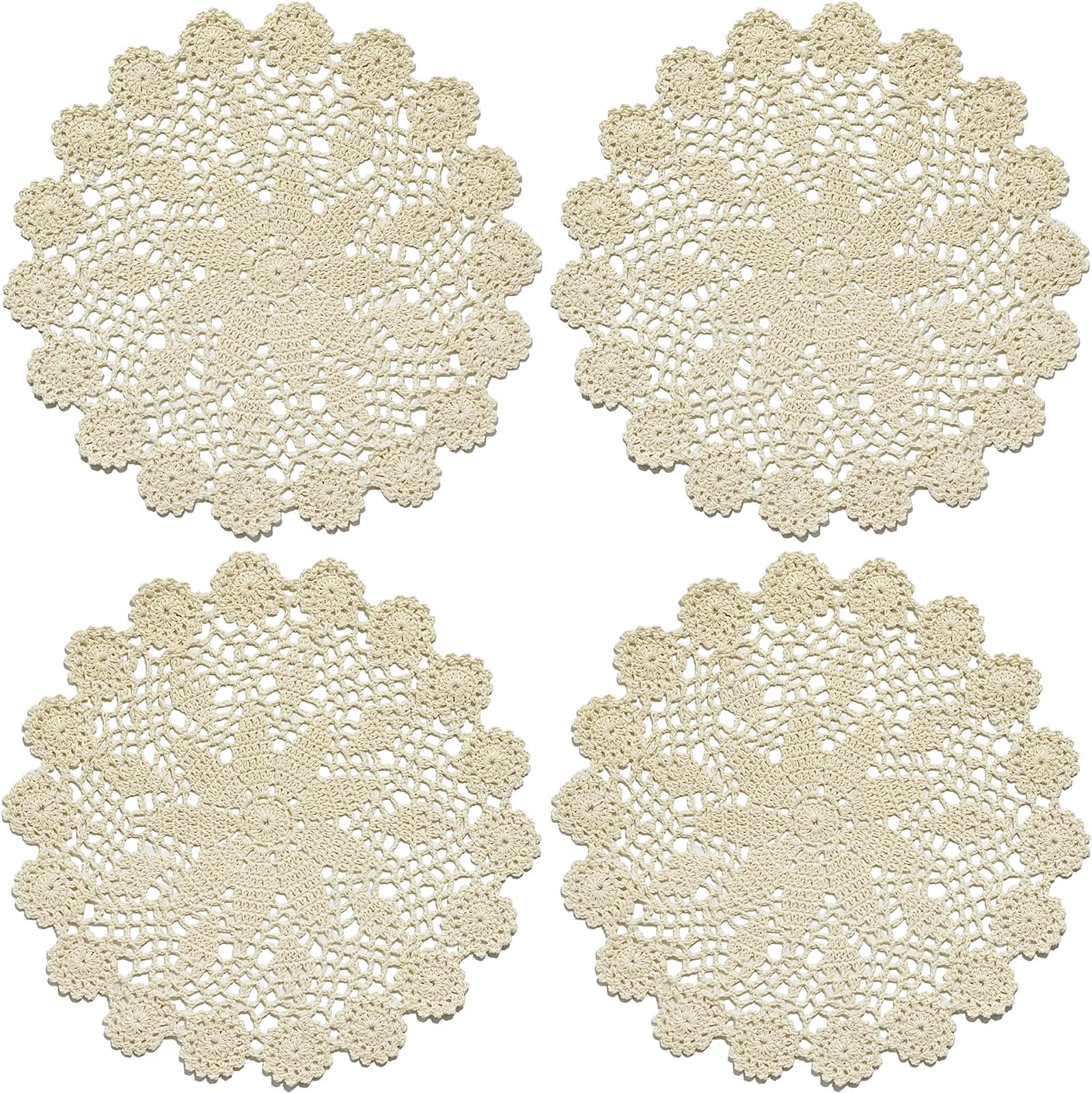 Amazon.com: Creative Linens 6PCS 12" Round Crochet Lace Doily Beige 100 ...