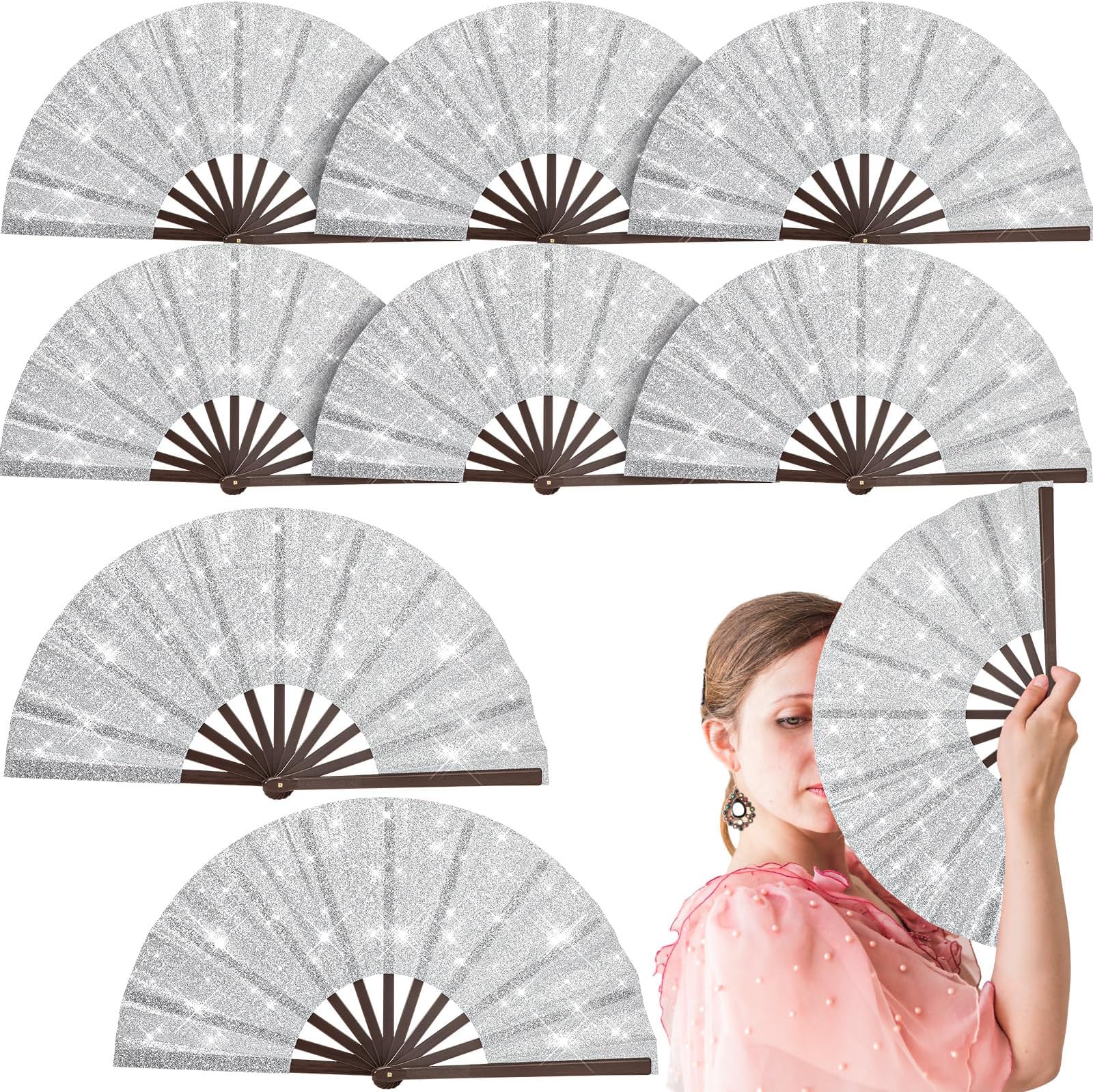 Amazon.com: Burbell 12 Pcs Large Holographic Folding Hand Fan ...