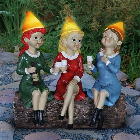Amazon.com : Exhart Garden Gnomes, Girl's Night Wine Drinking Solar ...