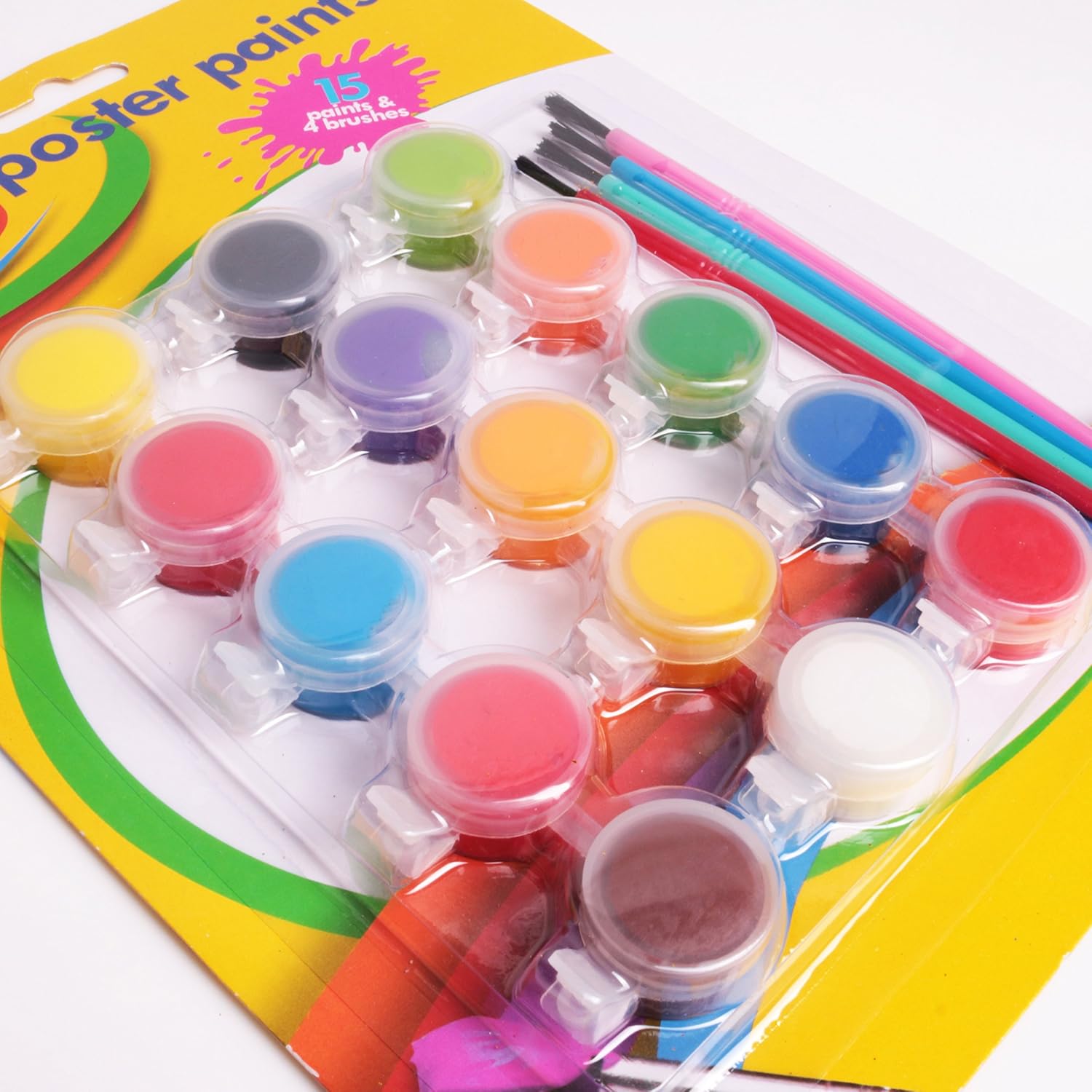 15 Resealable Poster Paints Set + Fine Brushes – Small Kids Art & Craft ...