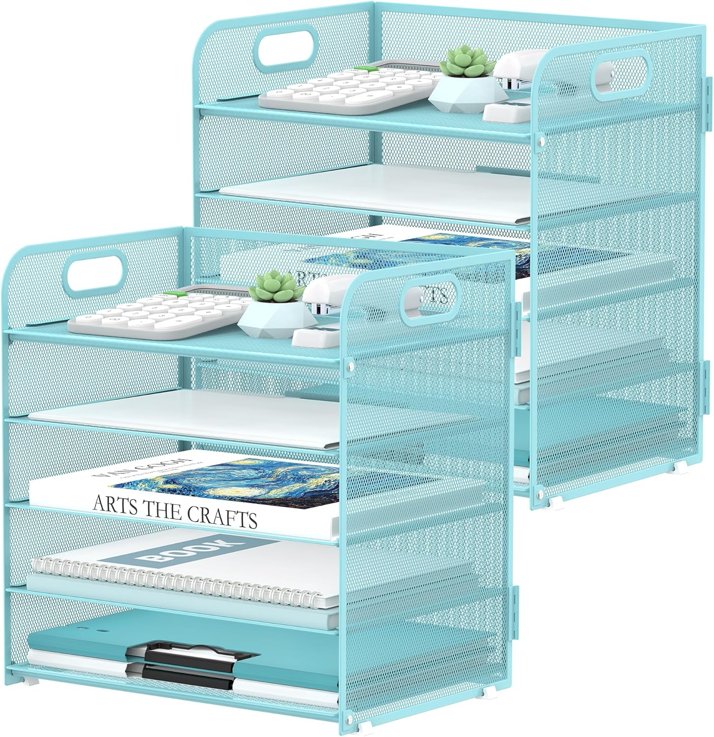 Amazon.com : 2 Pack 5-Tier Blue Desk Organizer with Handle Mesh Desk ...