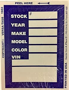 Amazon.com - Automotive Dealer Stock Sticker Kleer-Bak Versa Tag, Blue ...
