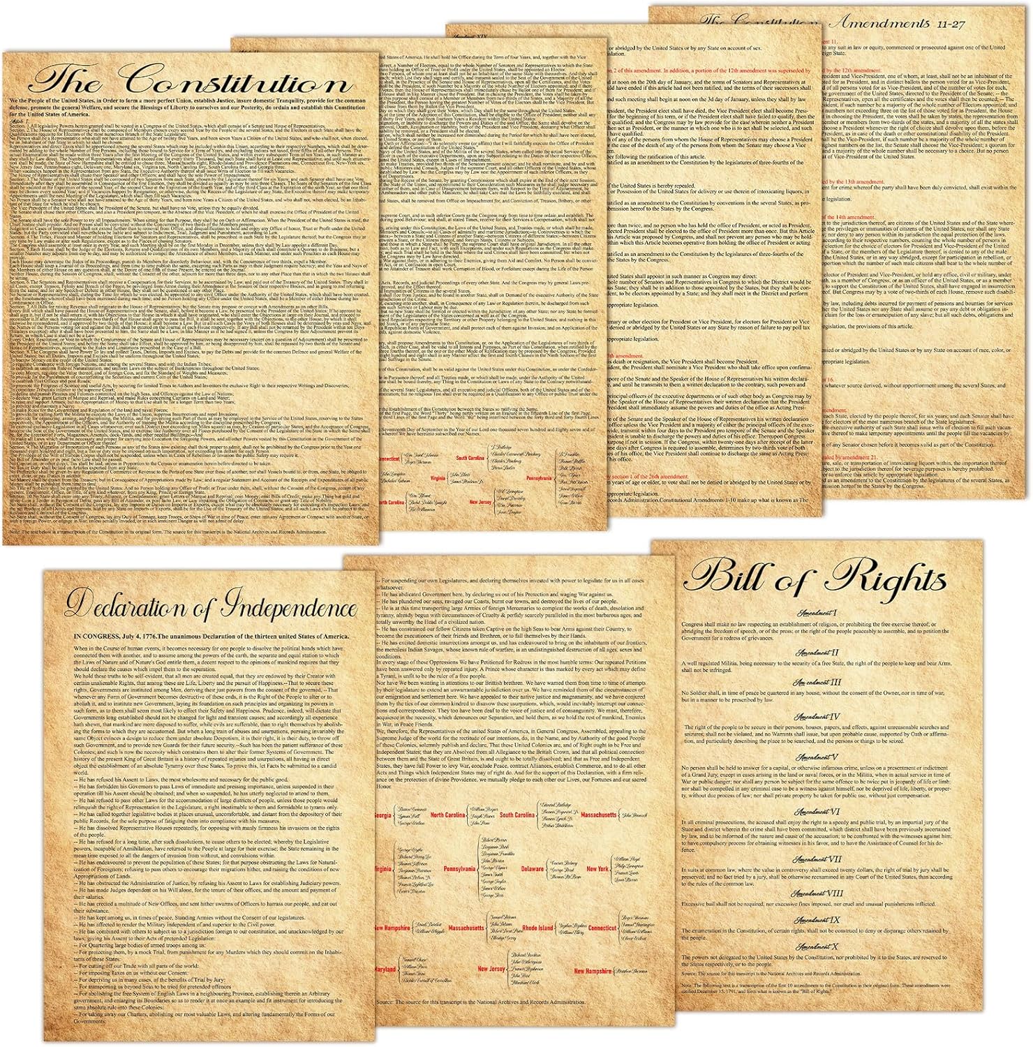 Amazon.com: 7Pcs American Founding Documents Poster US Constitution ...