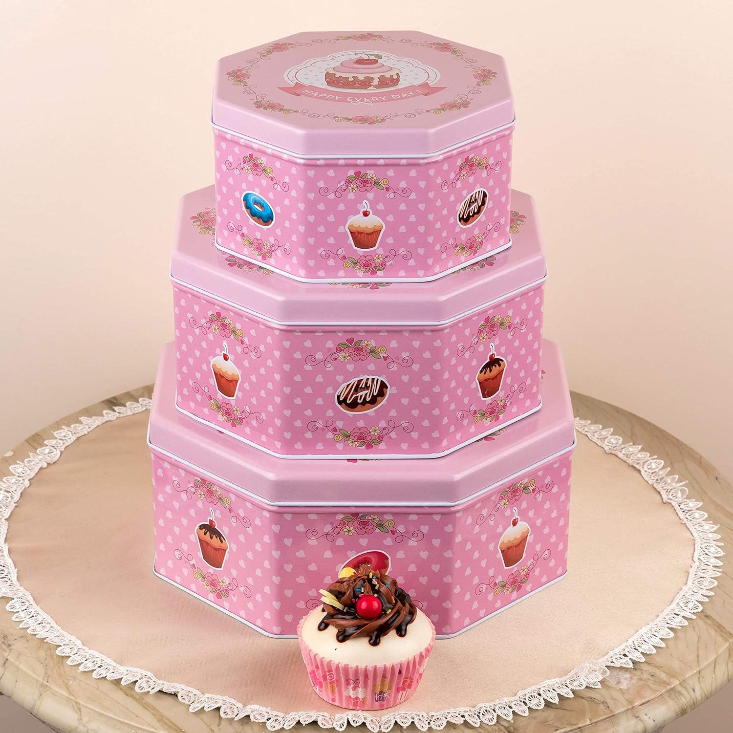 Buy A Vintage Affair Pink Storage Containers Box Metal Tins Colour ...