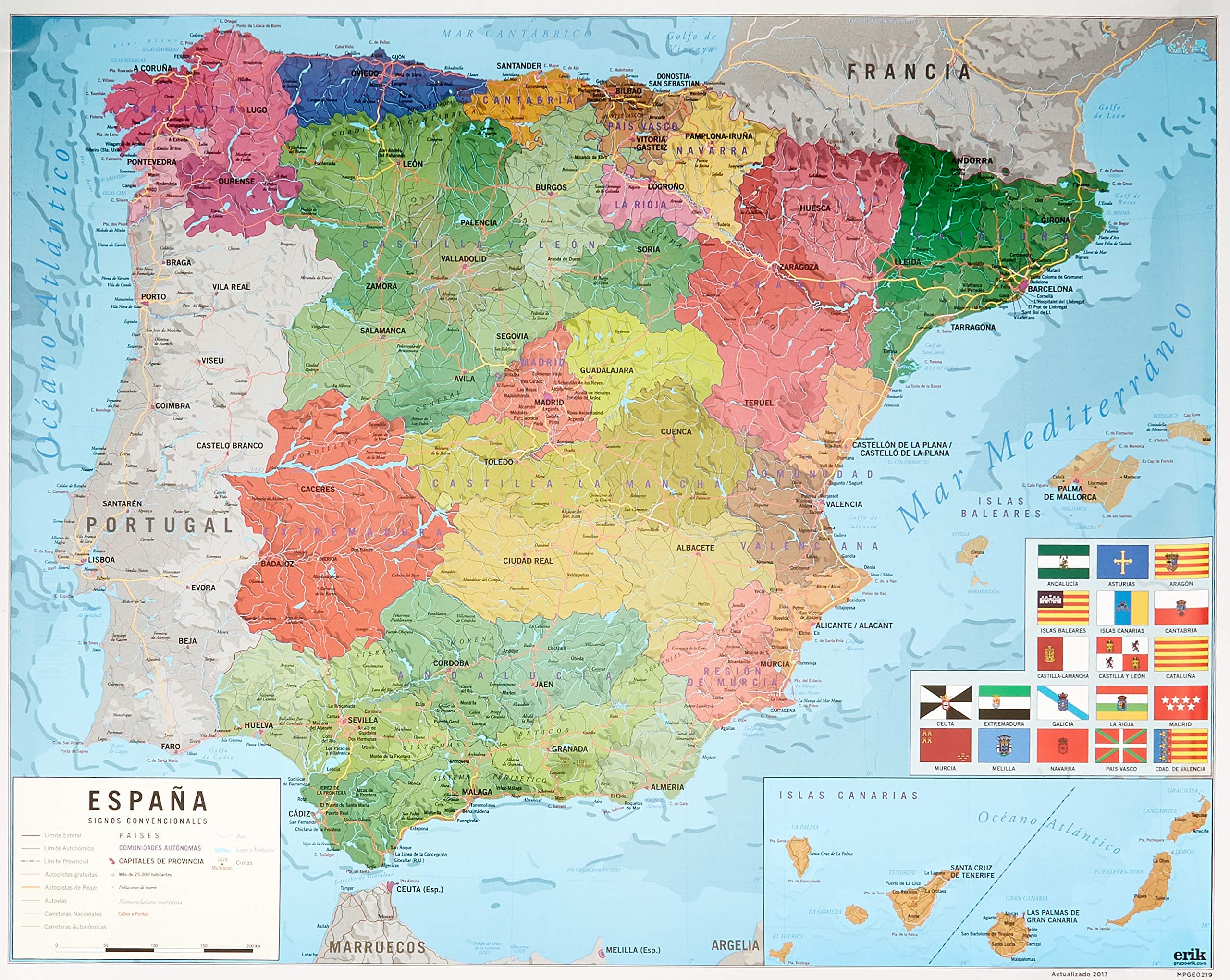 Wall Map of Spain & Portugal - Classic Poster - 42 x 59 cm - Maps ...