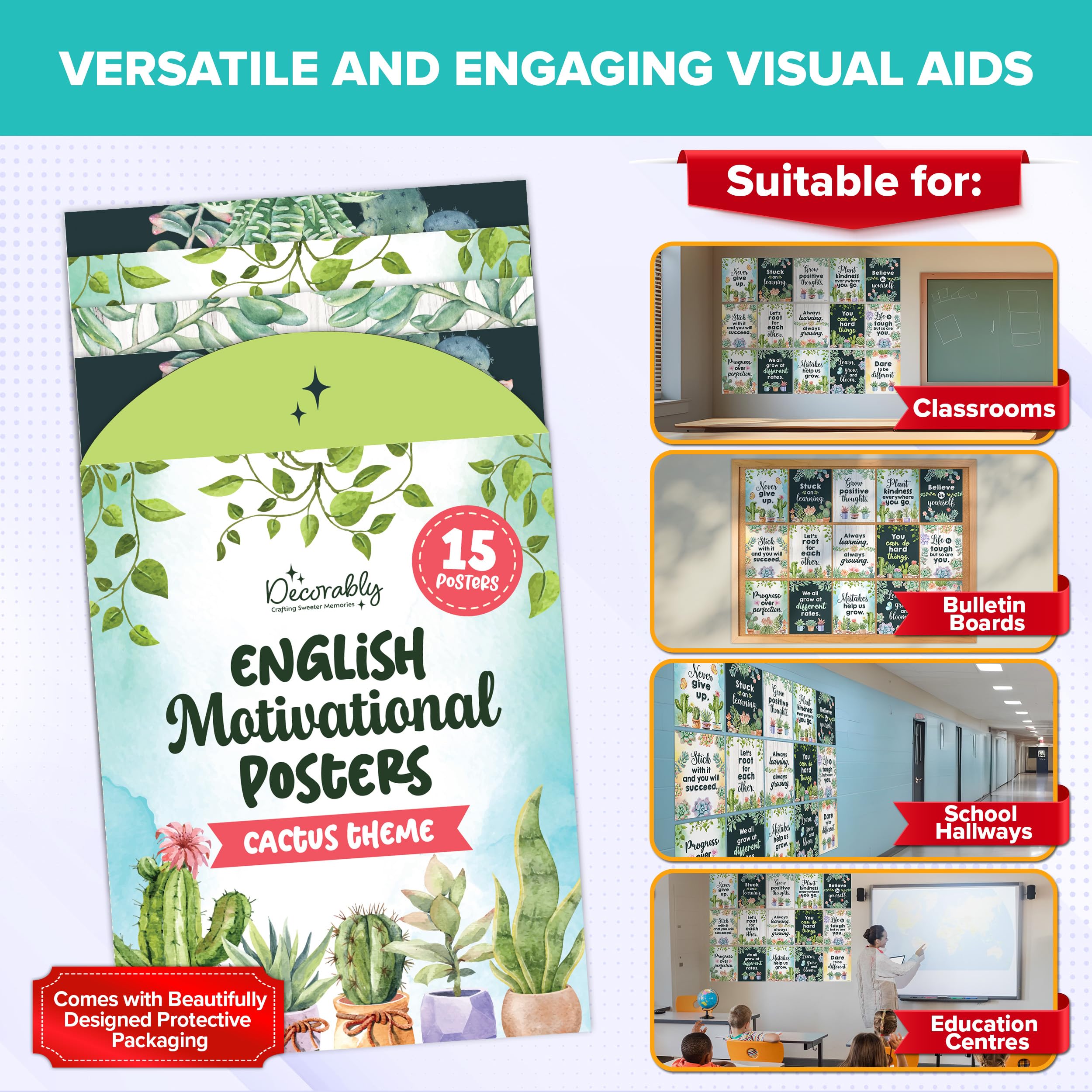 Snapklik.com : 15 Succulent Themed Cactus Classroom Decor, 11x14in ...