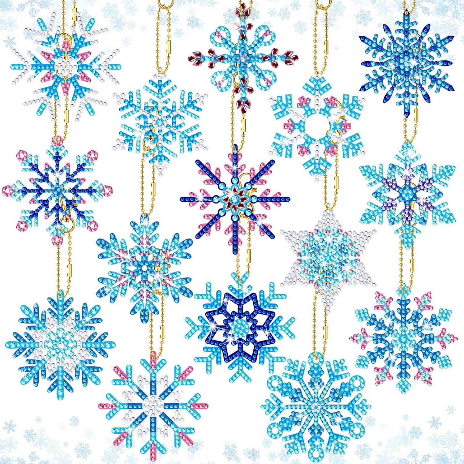 Amazon.com: BBTO 15 Pieces Winter Diamond Painting Keychain Snowflake ...